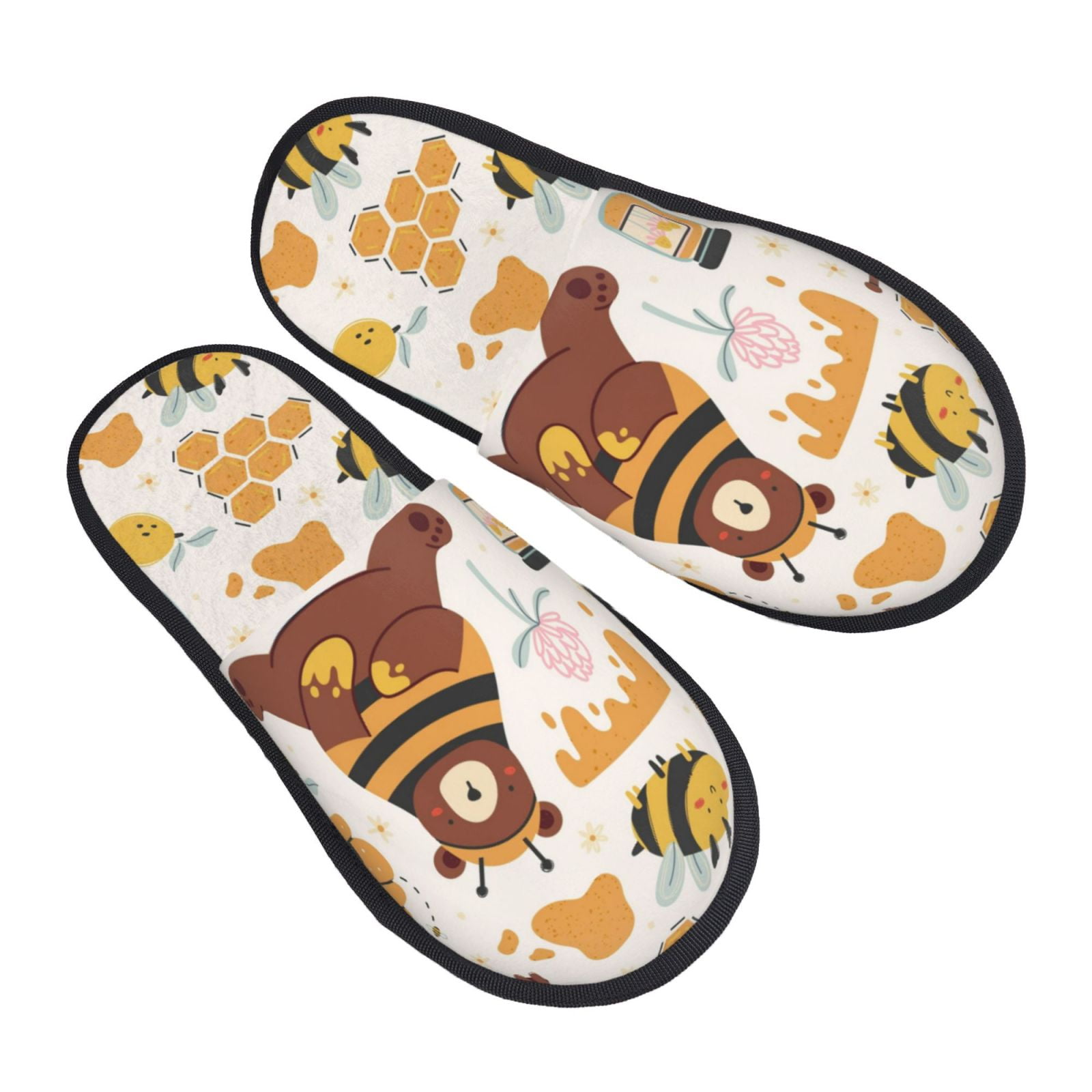 Kdxio Cute Bee Honey Jar Hive Bear Pattern Slippers for Women Memory ...