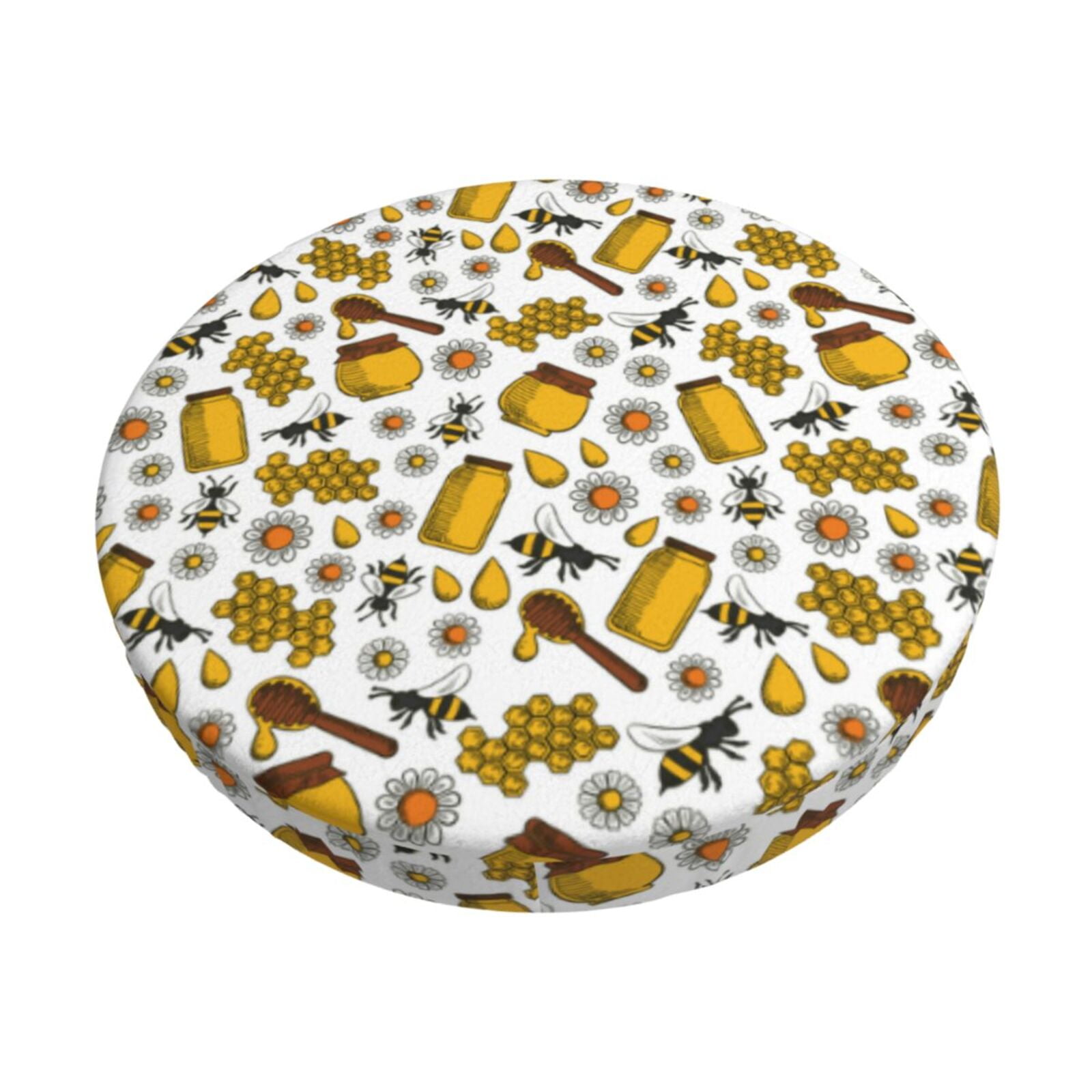 Kdxio Cute Bee Print Stool Covers Round,Stretch Round Bar Stool Covers ...