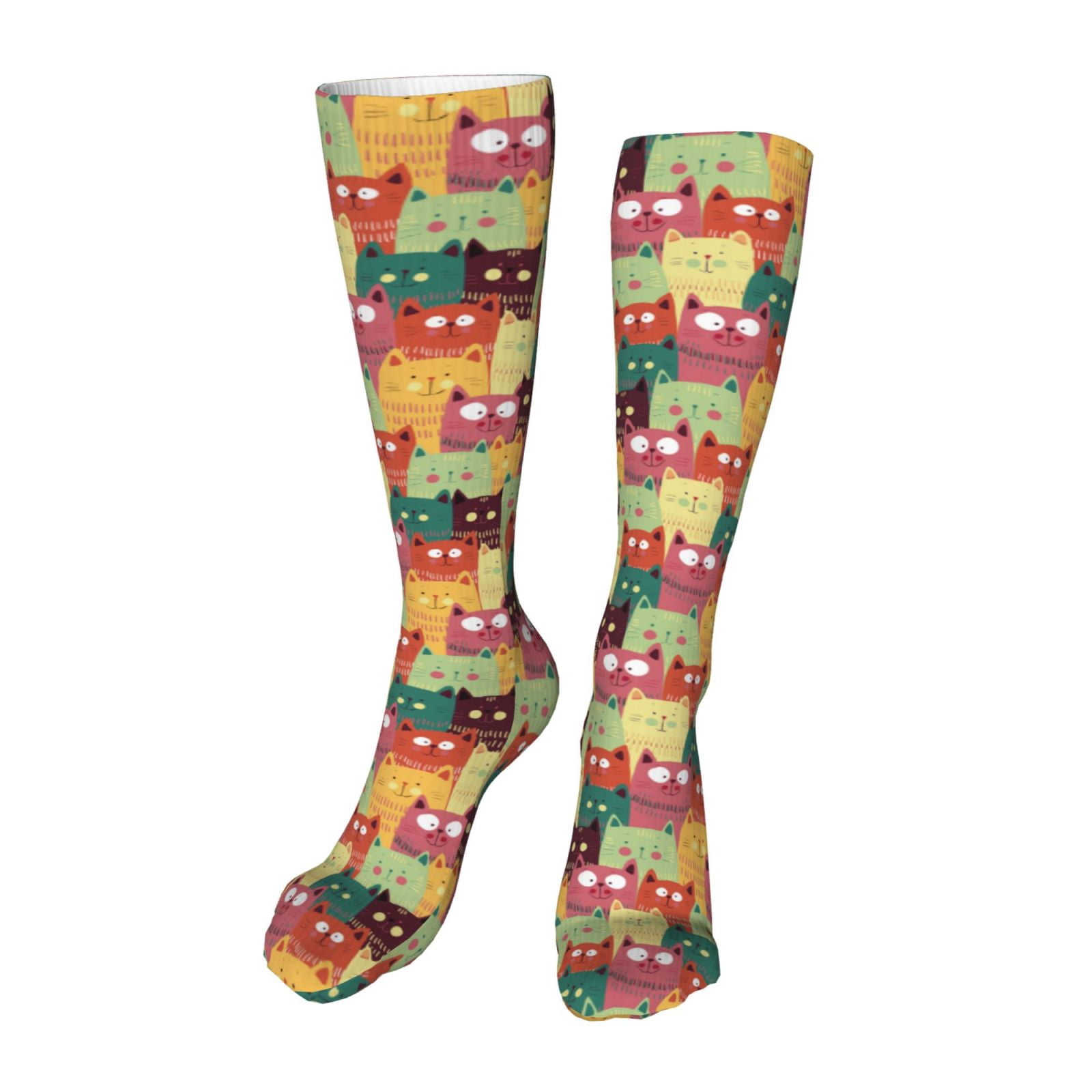 Kdxio Cute Cartoon Cat Funny Silky Novelty Funky Long Knee High Socks ...