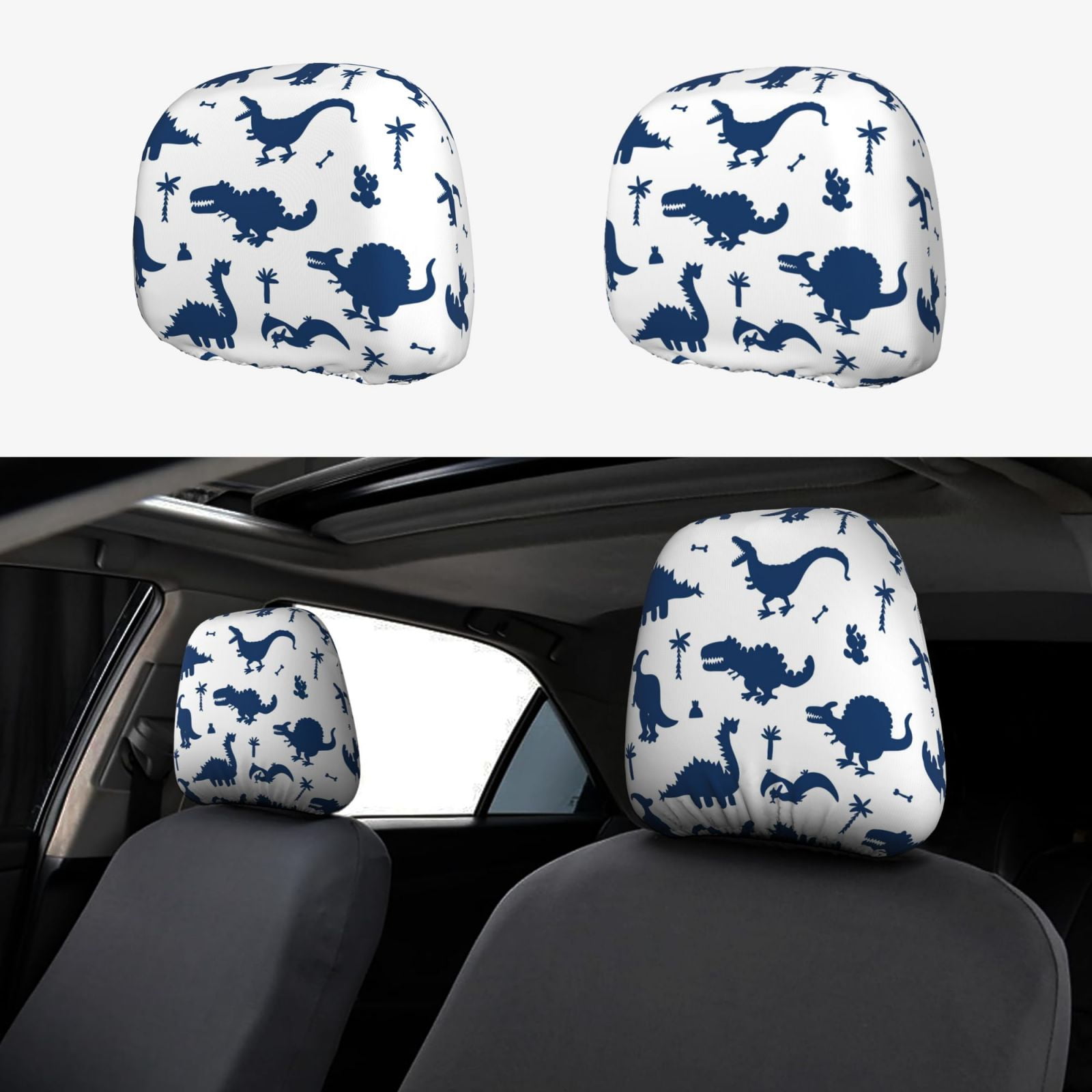 Kdxio Cute Cartoon Dinosaurs Pattern Print 2 Piece Car Head Rest Covers ...