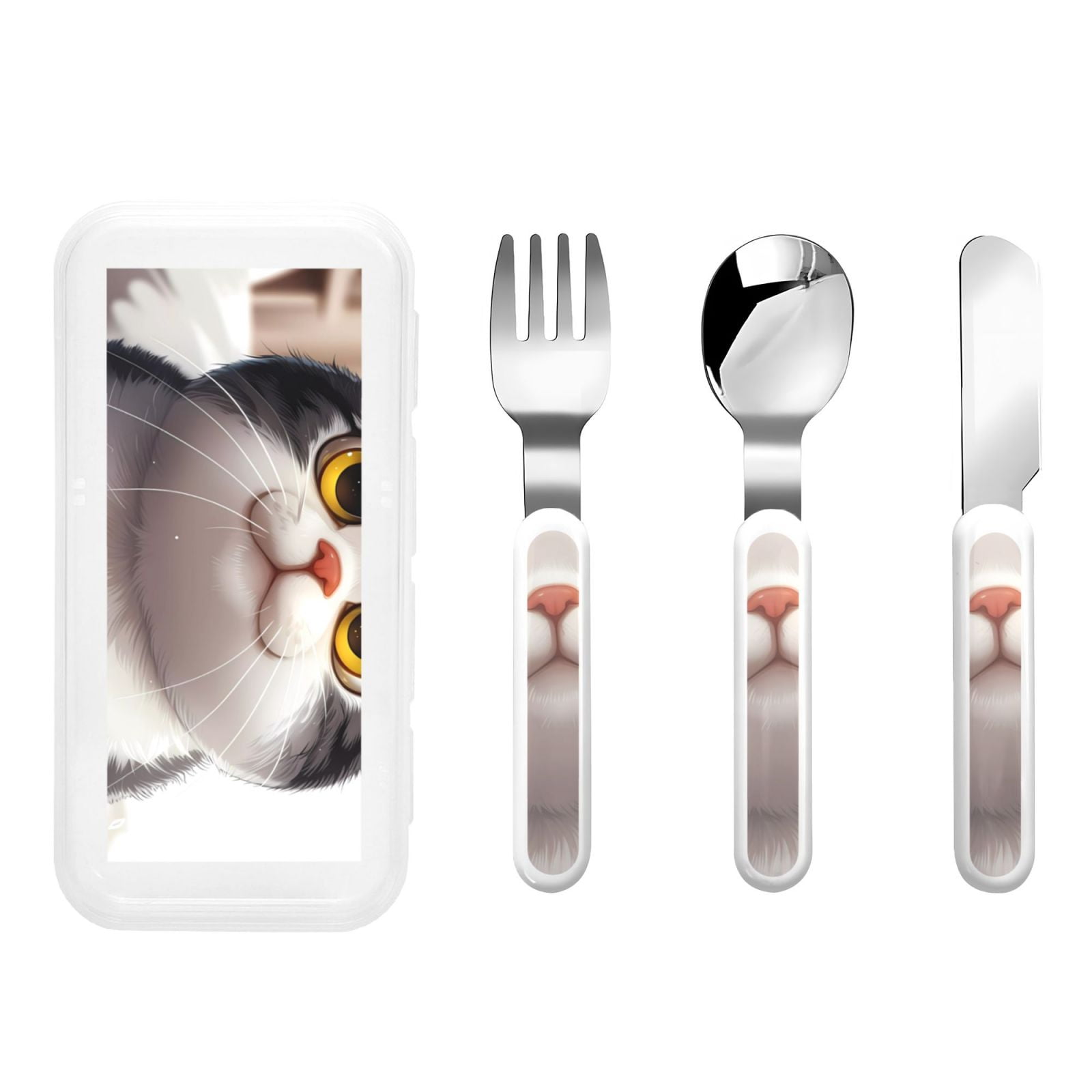 Kdxio Cute Cartoon Kitten Toddler Utensils Set - Kids Silverware Set ...