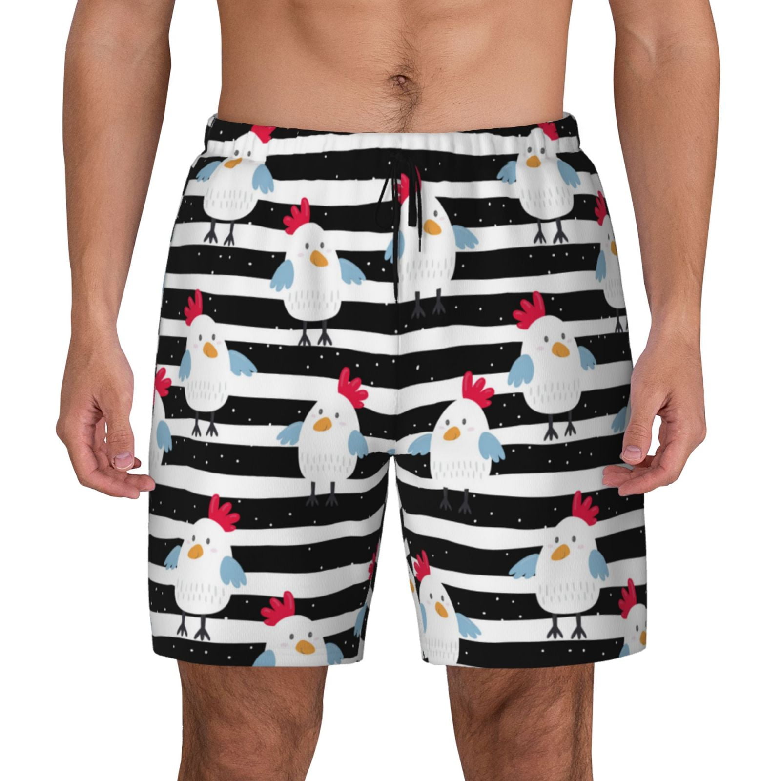 Kdxio Cute Chicken Print Men's Swim Trunks with Compression Liner 7 ...