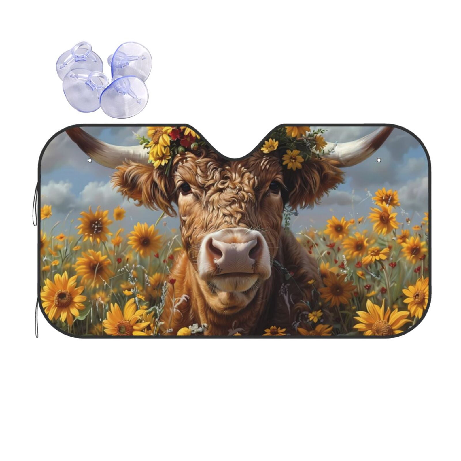 Kdxio Cute Cow Sunflower Crown A Print Front Windshield Sun Shade ...