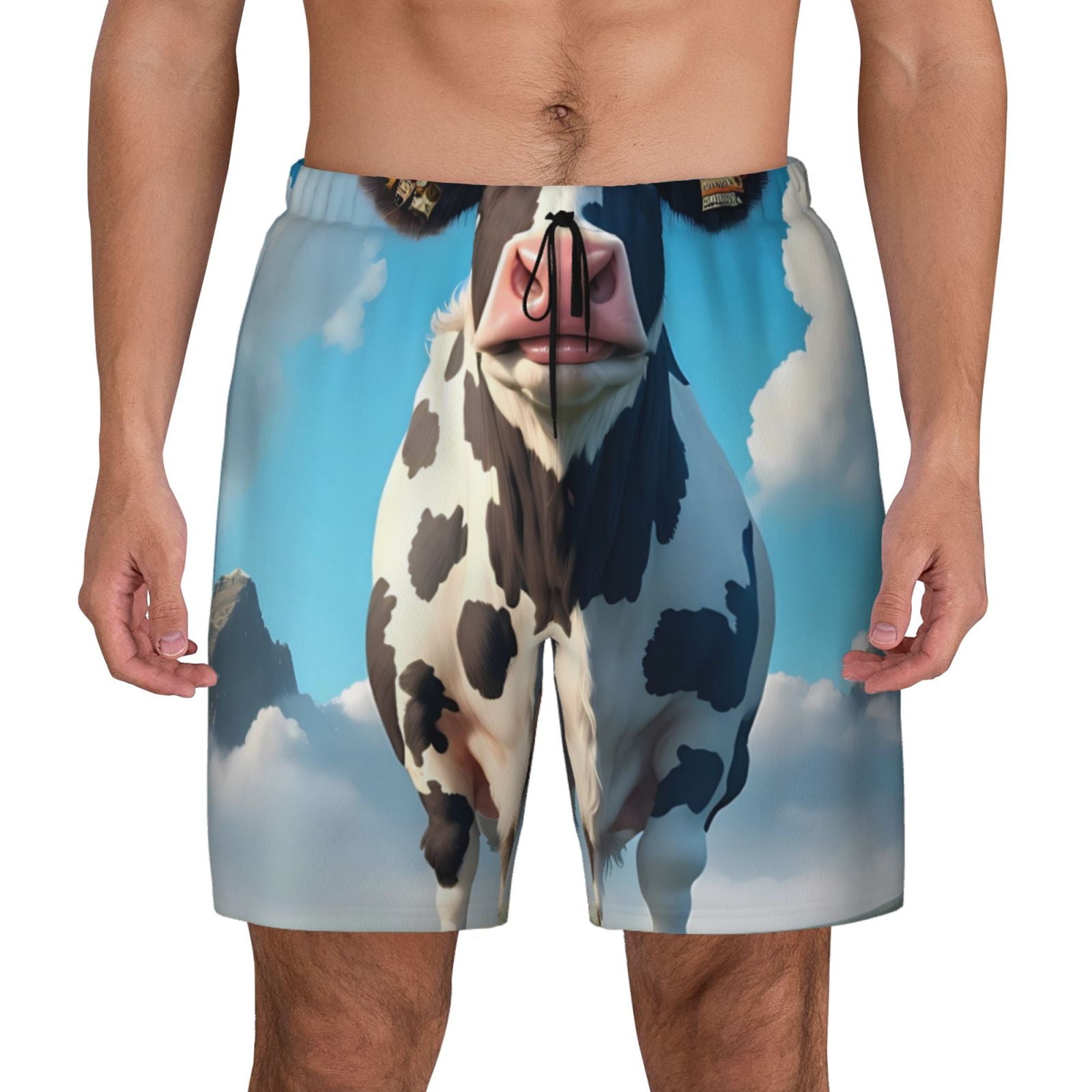 Kdxio Cute Daisy Cow A Print Men's Swim Trunks with Compression Liner 7 ...
