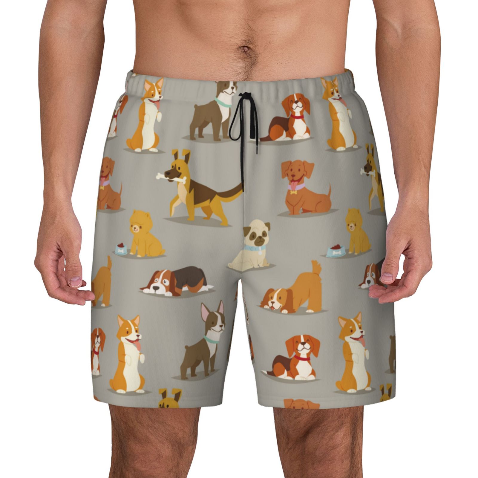 Kdxio Cute Dog Print Men's Swim Trunks with Compression Liner 7 Inch ...