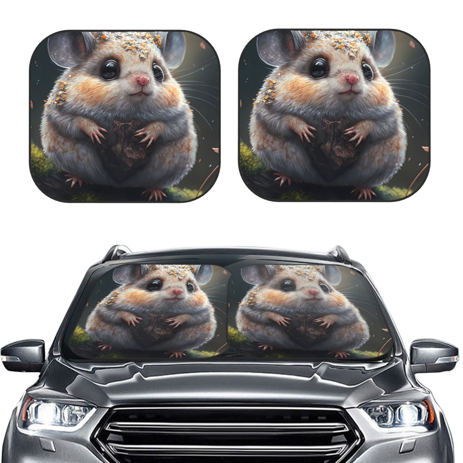 Kdxio Cute Fat Ball Branch Print 2-Piece Sun Shade Front Windshield ...