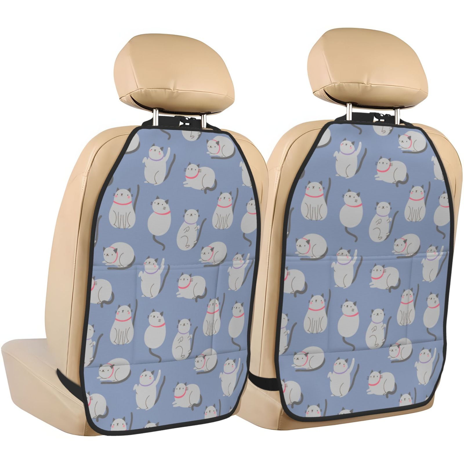 Kdxio Cute Fat Cat Print 2 Pack Car Kick Mat Seat Cover Back Protector ...