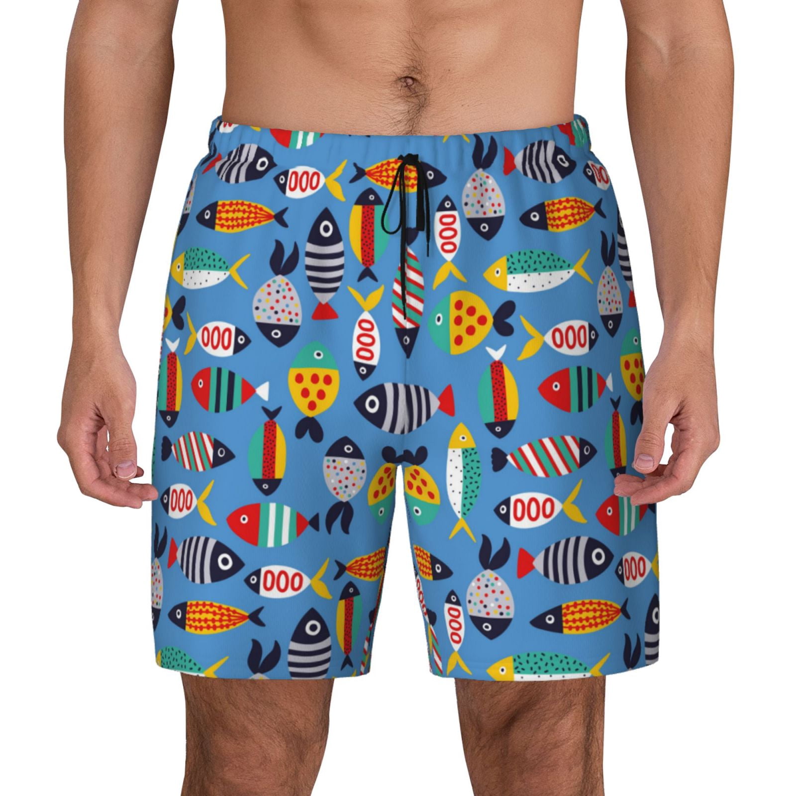 Kdxio Cute Flat Fish Print Men's Swim Trunks with Compression Liner 7 ...