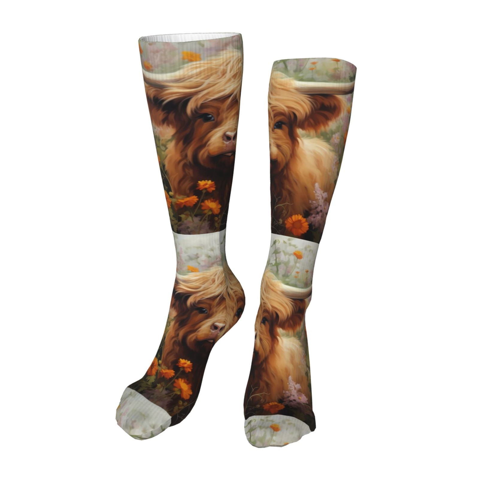 Kdxio Cute Floral Cow Funny Silky Novelty Funky Long Knee High Socks ...