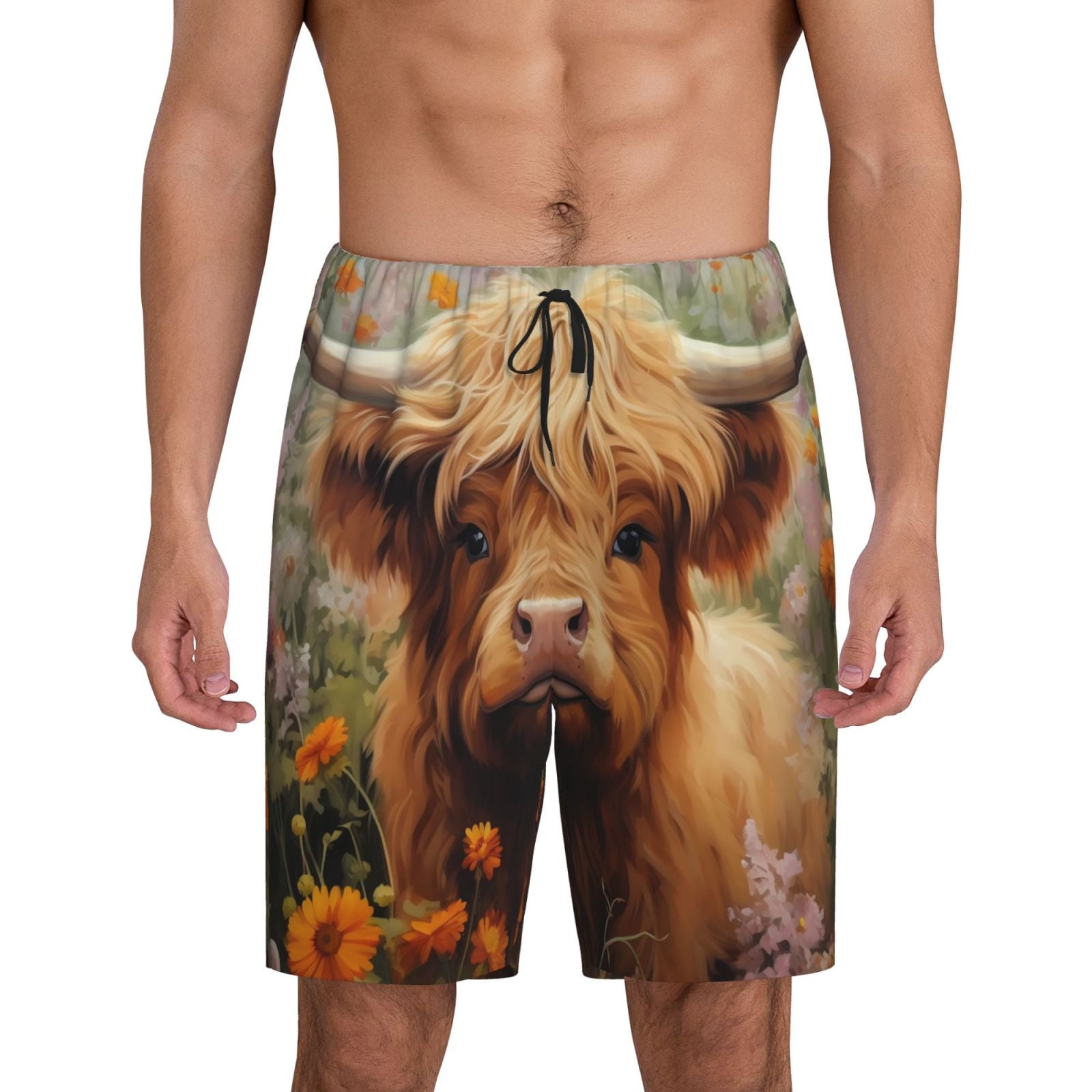 Kdxio Cute Floral Cow Print Mens Sleep Shorts Bottoms Soft Comfy Pajama ...