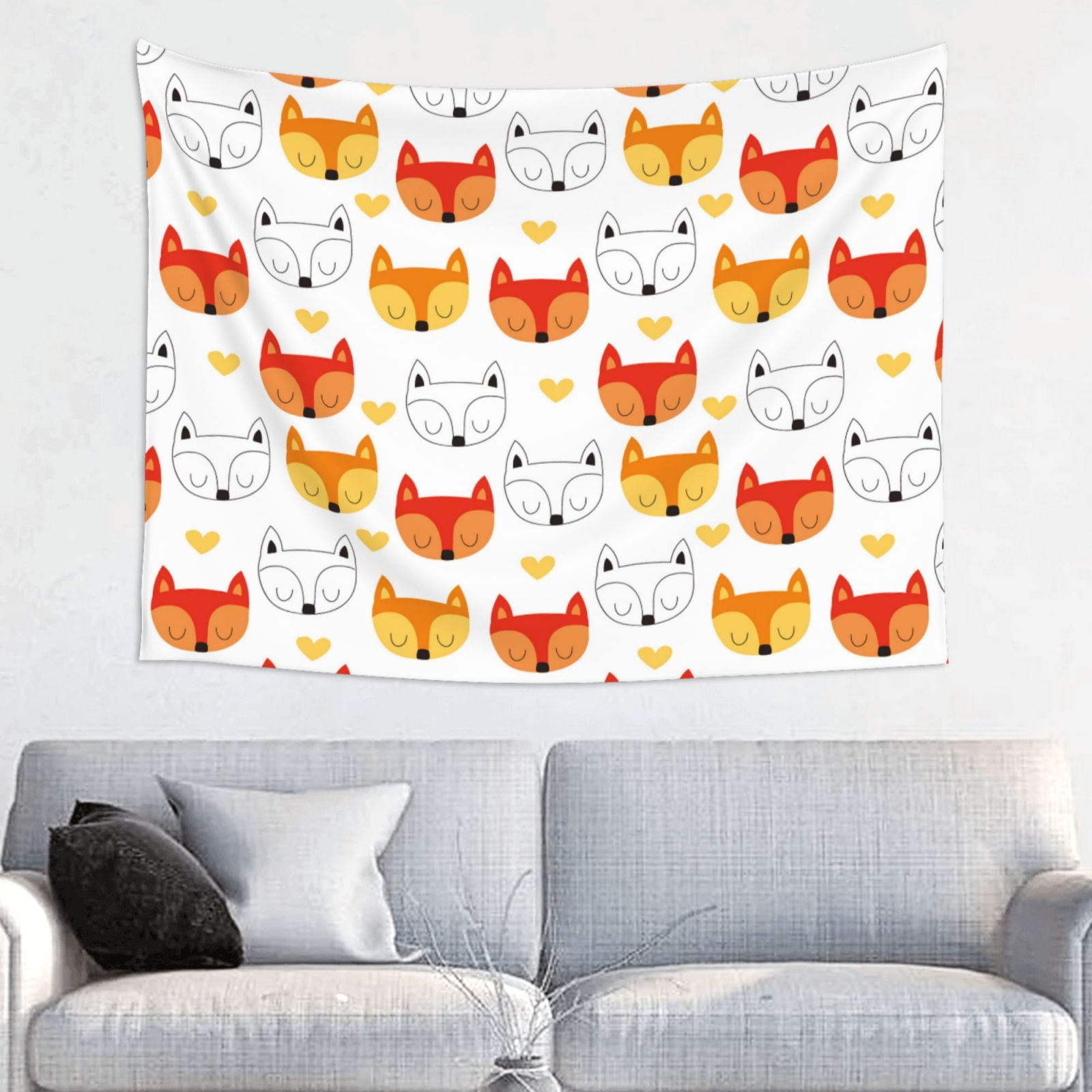 Kdxio Cute Fox with Heart Wall Hanging Tapestries Banner For Bedroom ...
