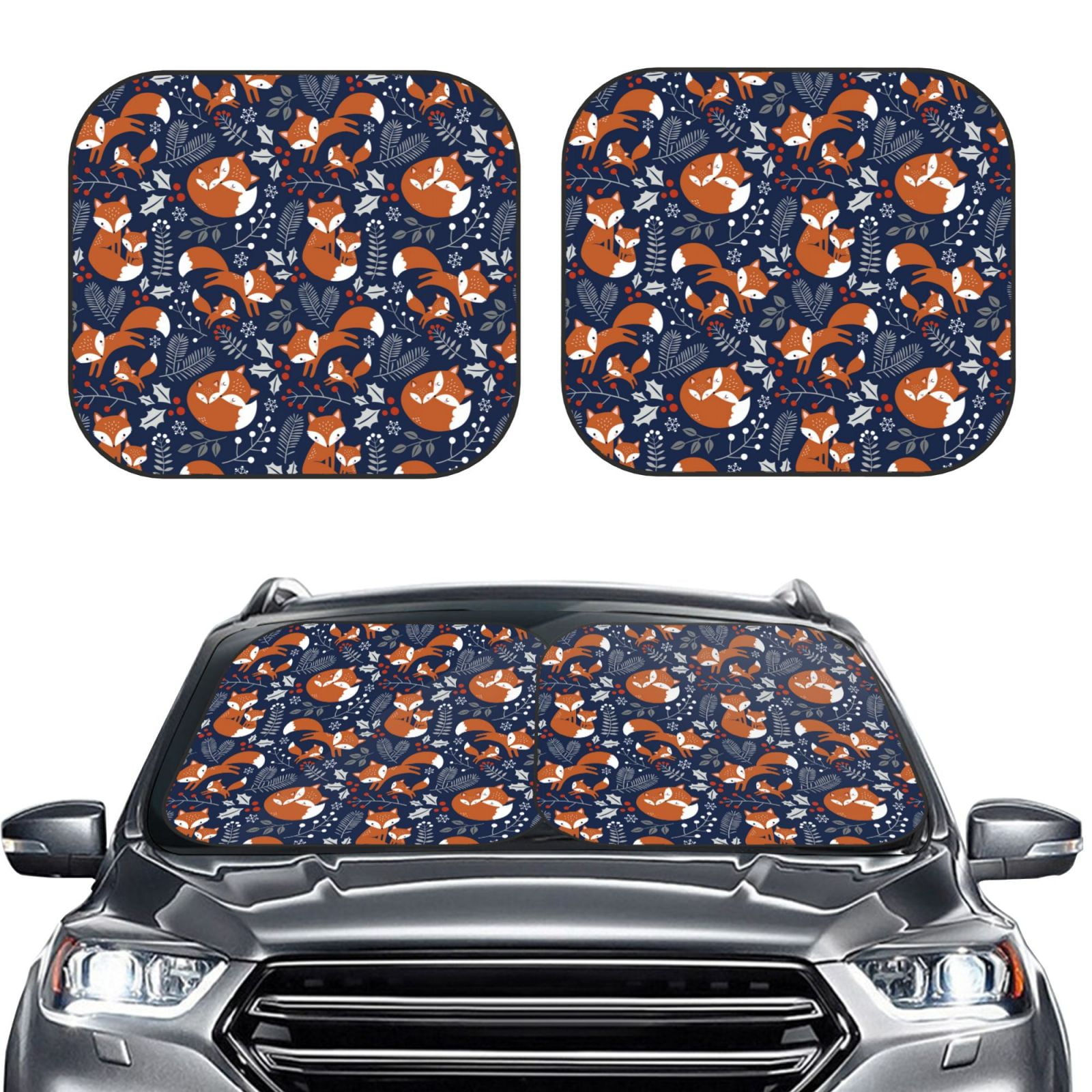 Kdxio Cute Foxes Print 2-Piece Sun Shade Front Windshield - Foldable ...