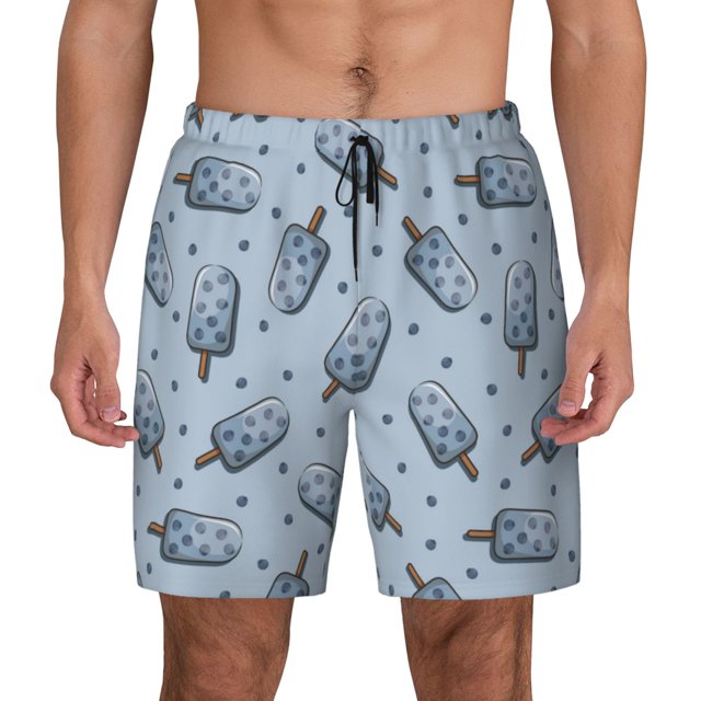 Kdxio Cute Ice Cream Print Men's Swim Trunks with Compression Liner 7 ...