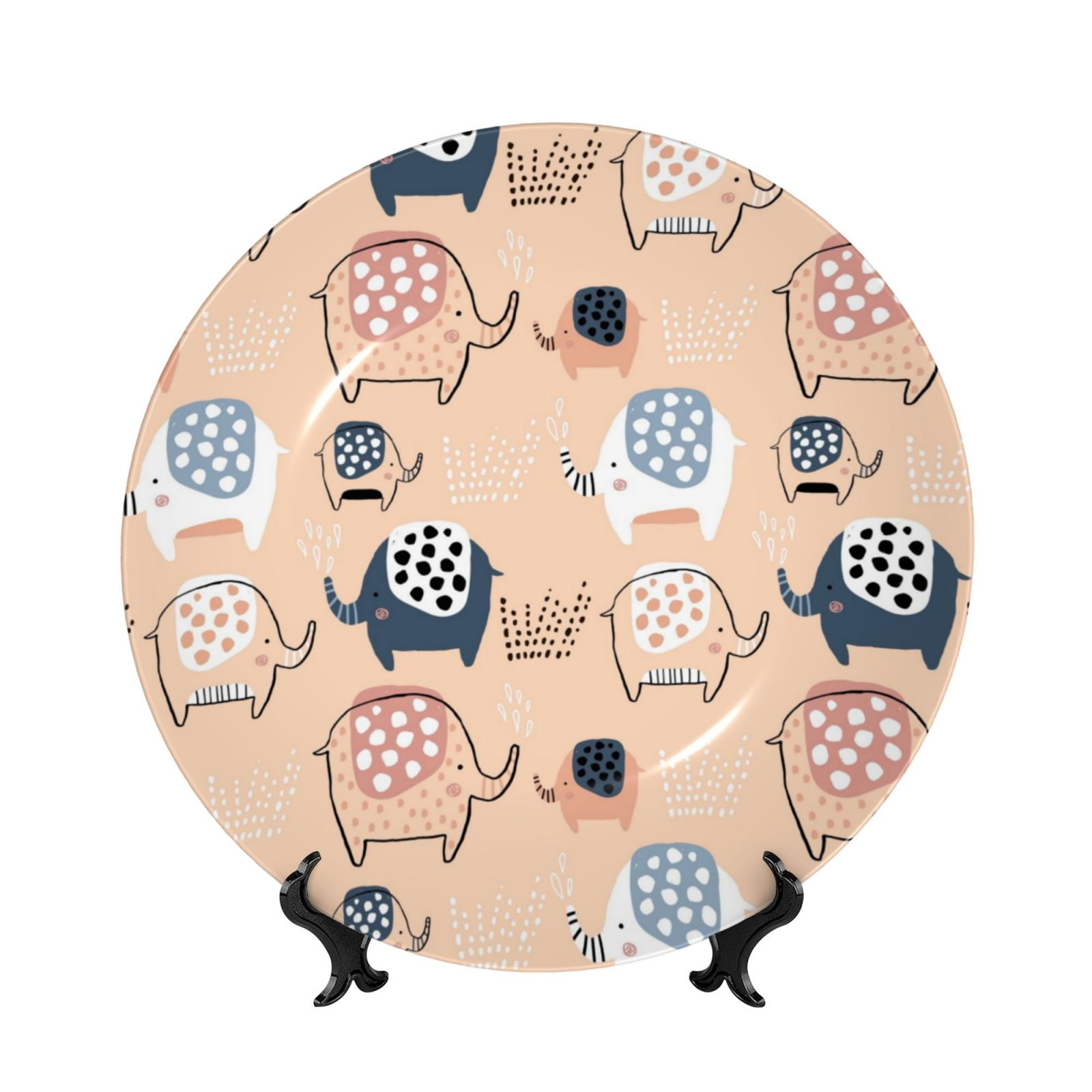 Kdxio Cute Ink Drawn Elephants Bone China Decorative Plate Ceramic ...