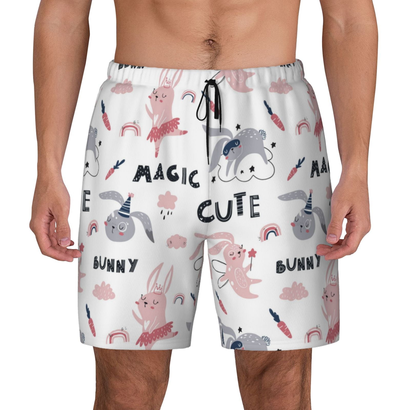 Kdxio Cute Magic Bunny Print Men's Swim Trunks with Compression Liner 7 ...