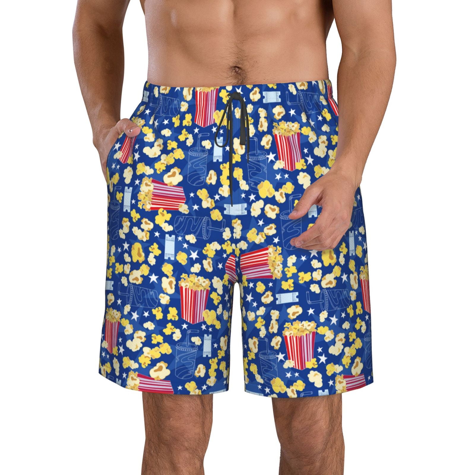 Kdxio Cute Popcorn Pattern Mens Casual Shorts - Drawstring Summer Beach ...