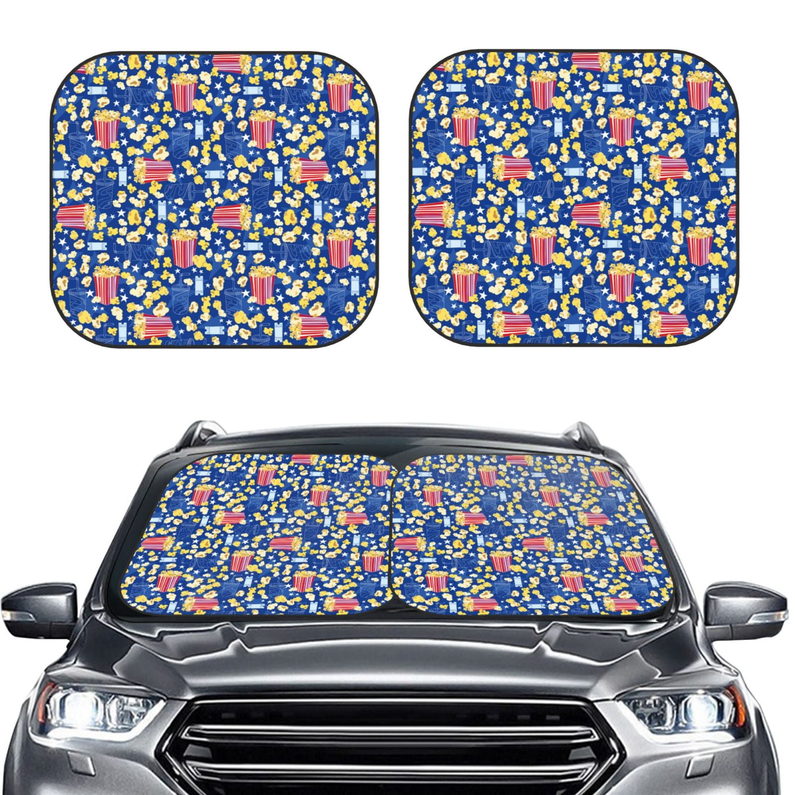 Kdxio Cute Popcorn Print 2-Piece Sun Shade Front Windshield - Foldable ...