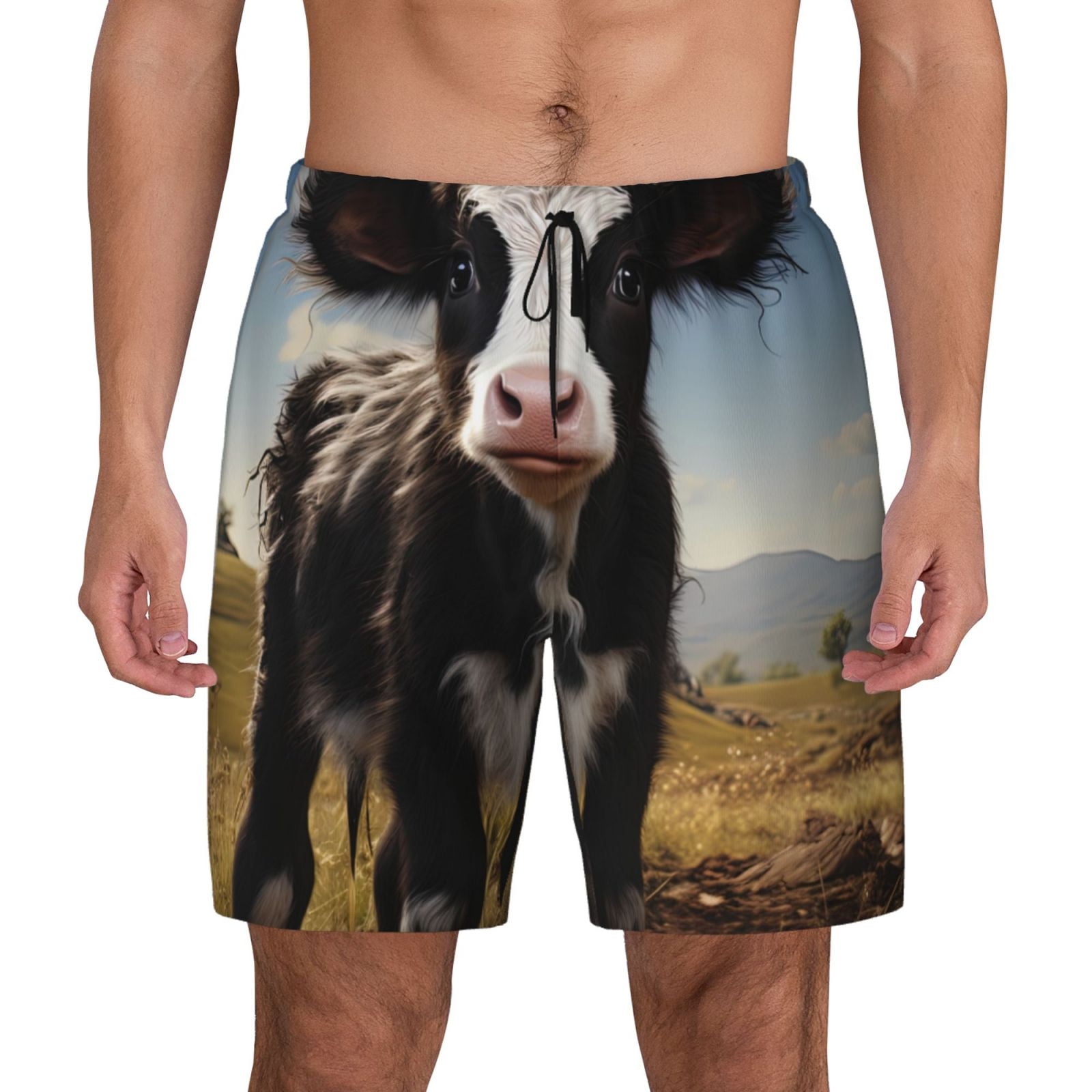 Kdxio Cute Prairie Cow Print Men's Swim Trunks with Compression Liner 7 ...