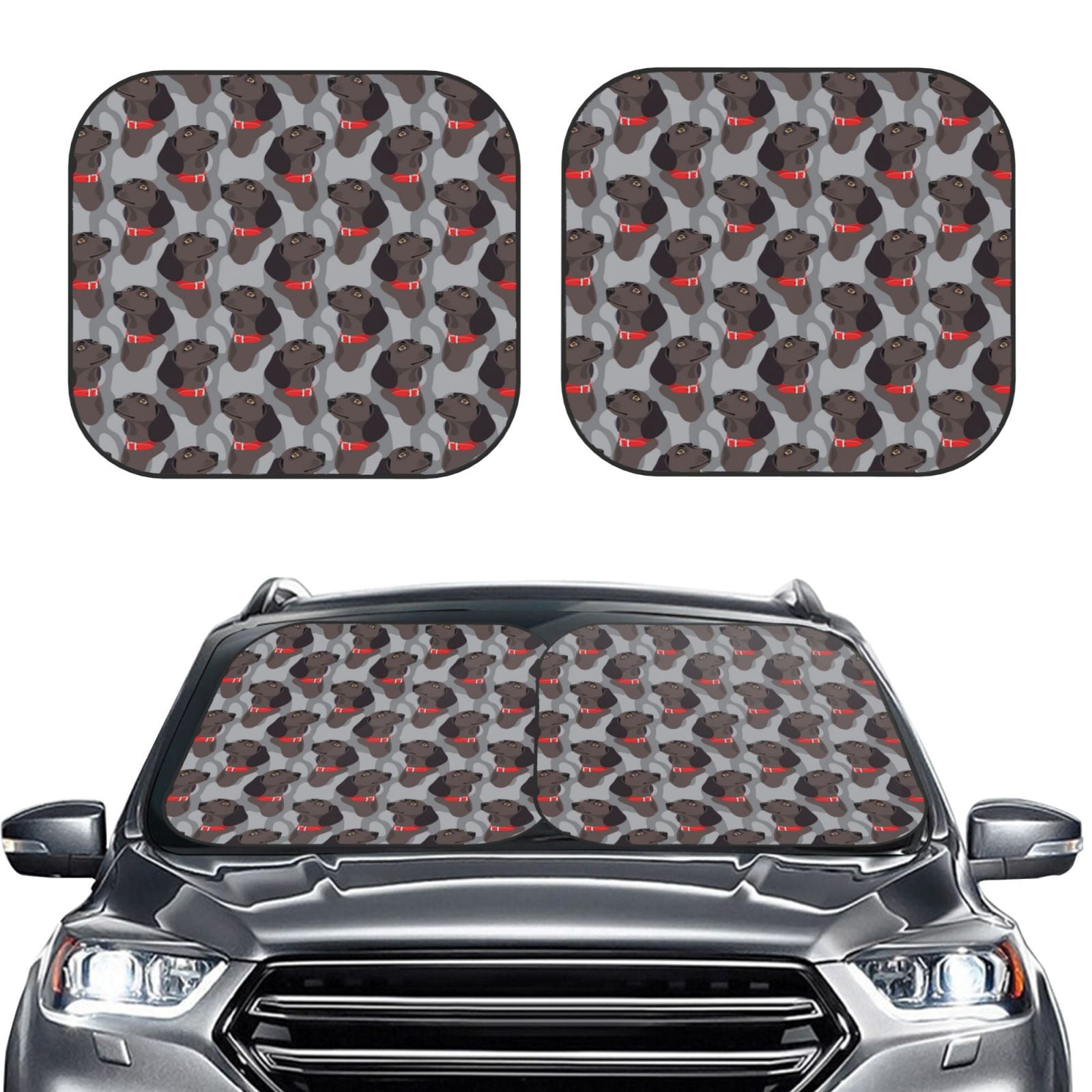 Kdxio Cute Puppy Black Print 2-Piece Sun Shade Front Windshield ...