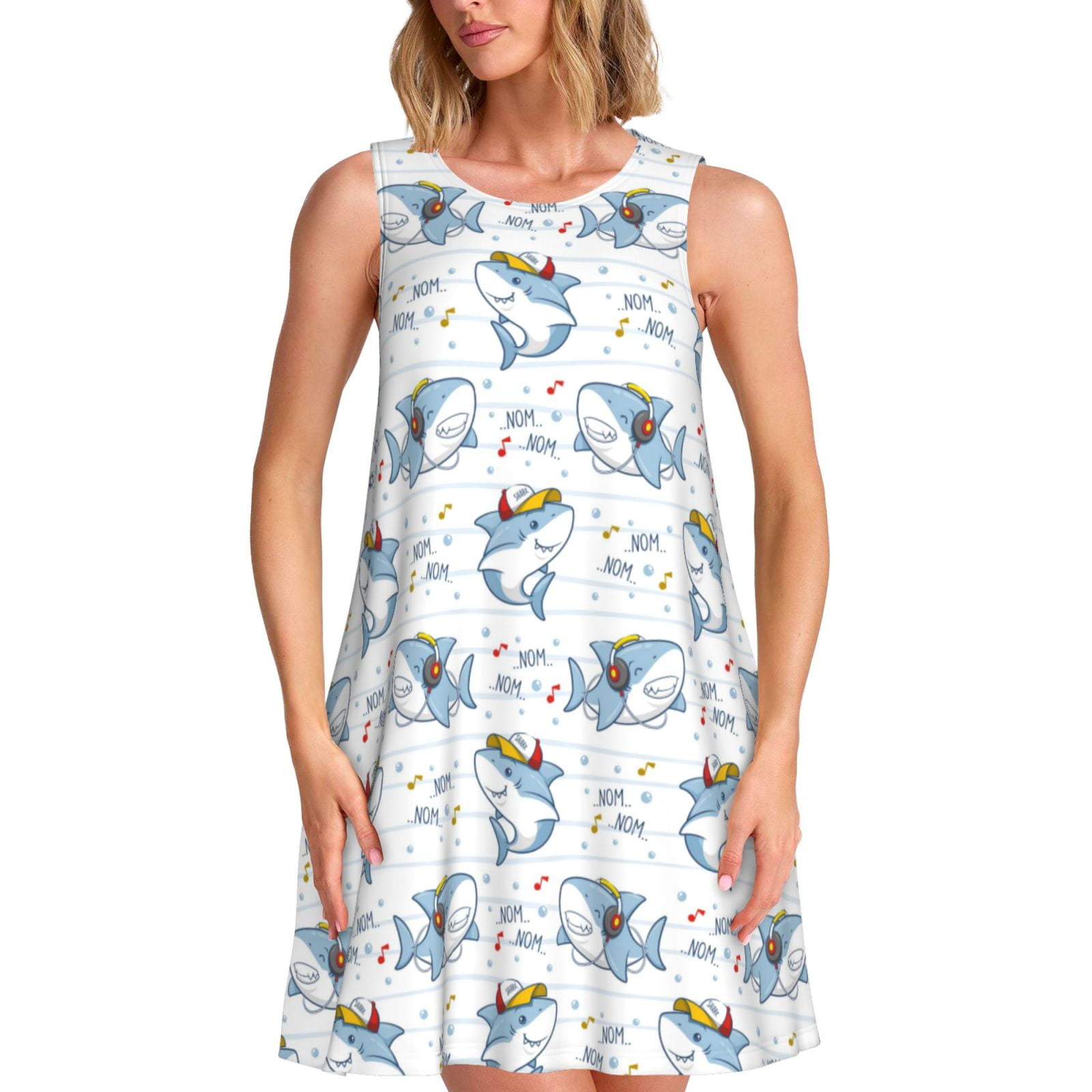 Kdxio Cute Shark Pattern Summer Dresses for Women Beac Sleeveless ...
