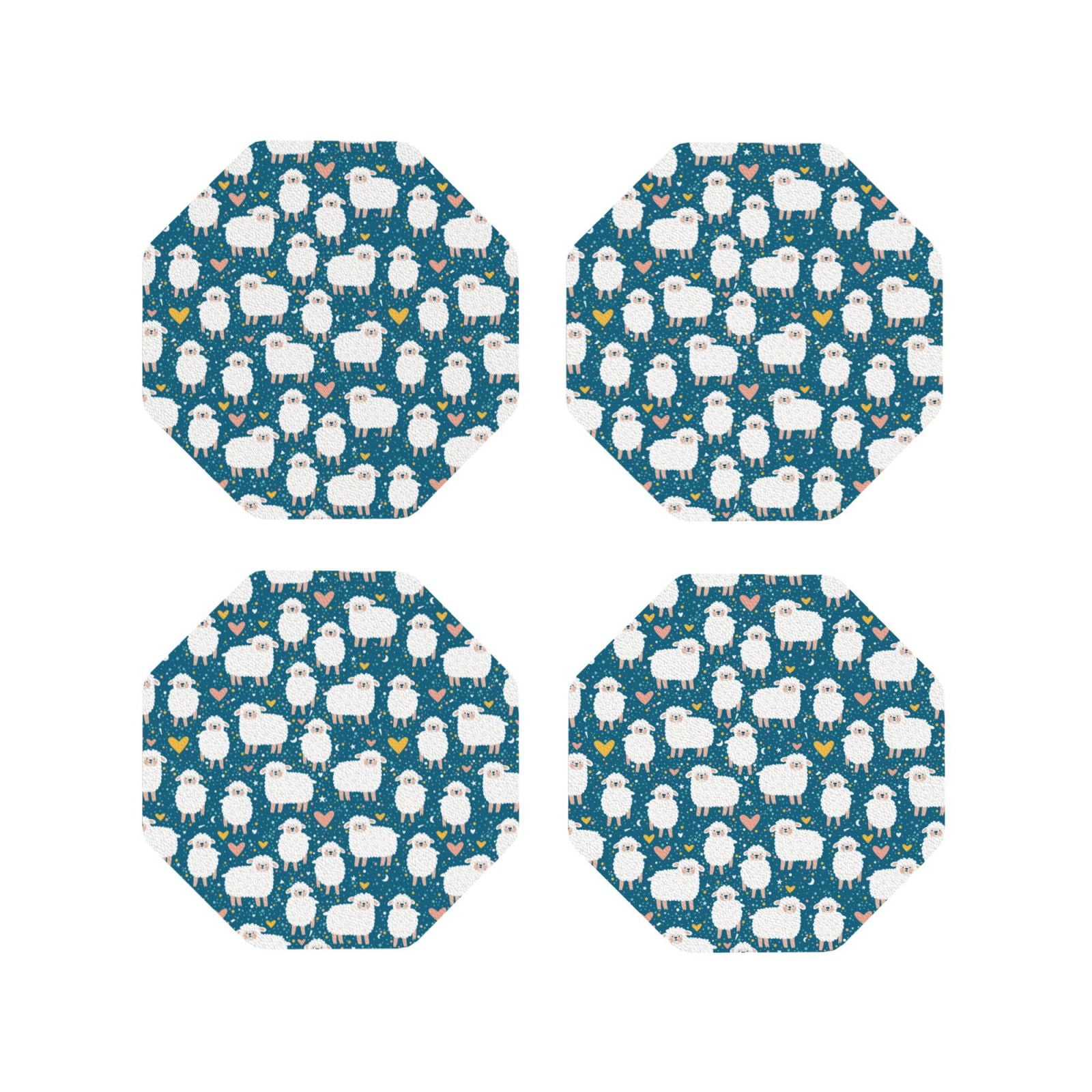 Kdxio Cute Sheep And Hearts Funny Coasters,4 Pcs Leather Coasters ...