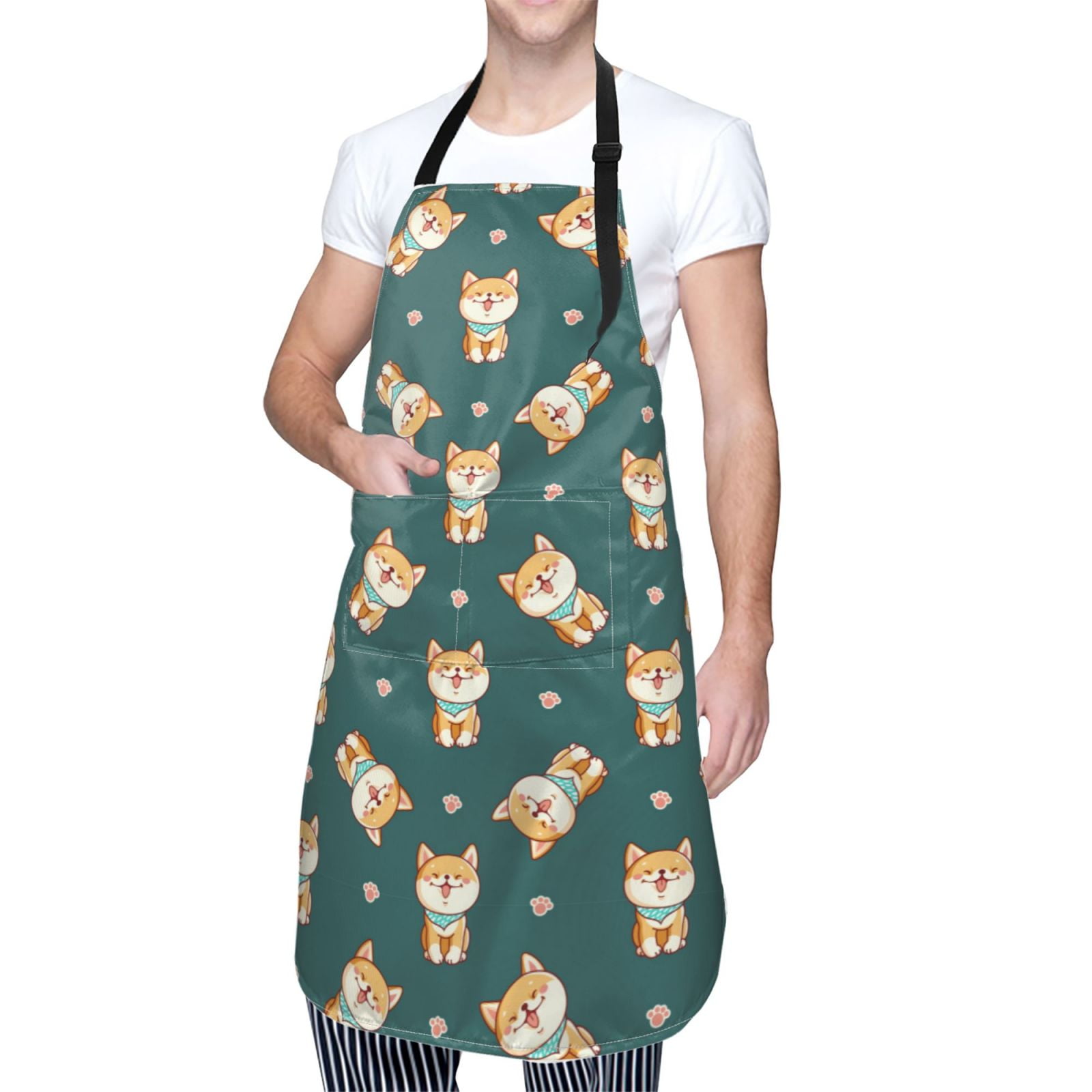Kdxio Cute Shiba Apron with Pockets Adjustable Kitchen Aprons for Men ...