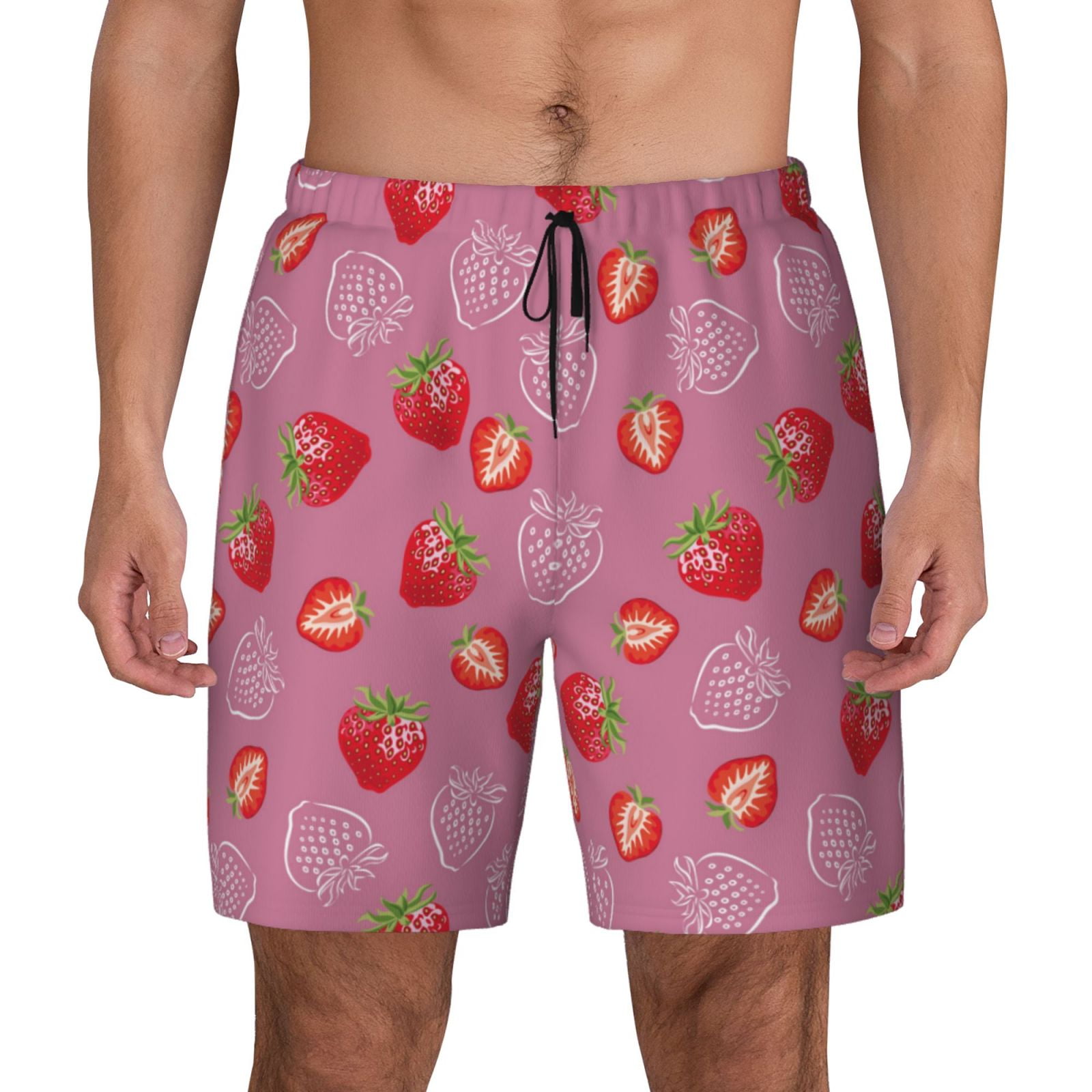 Kdxio Cute Strawberry Print Men's Swim Trunks with Compression Liner 7 ...
