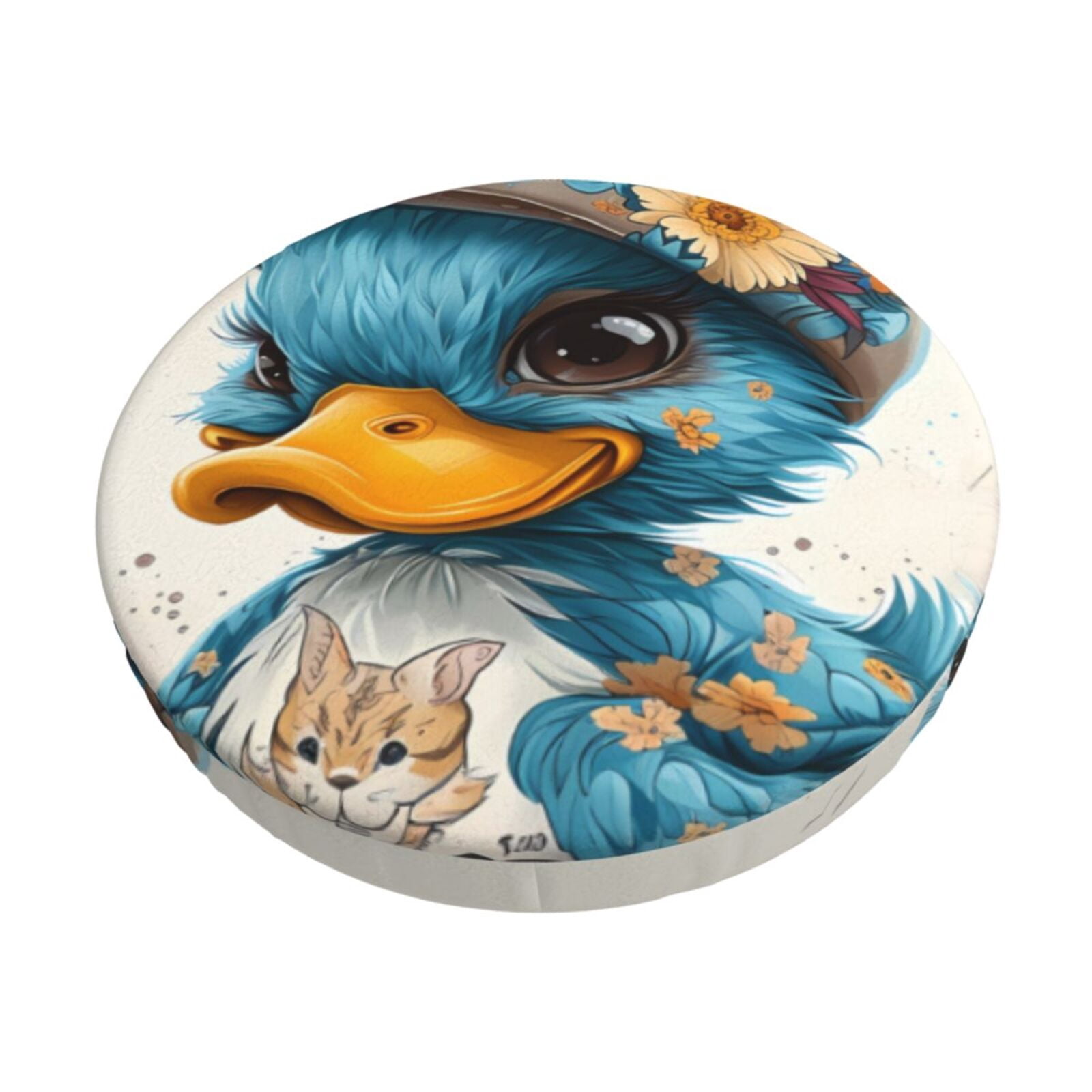Kdxio Cute Sunflower Blue Duck Print Stool Covers Round,Stretch Round ...