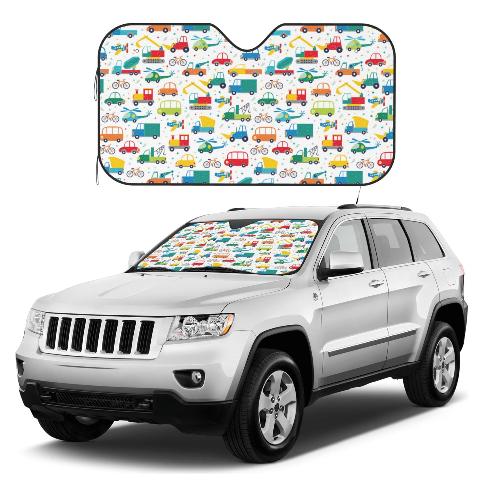 Kdxio Cute Transport Print Windshield Sun Shade, Foldable Sun Blocker ...