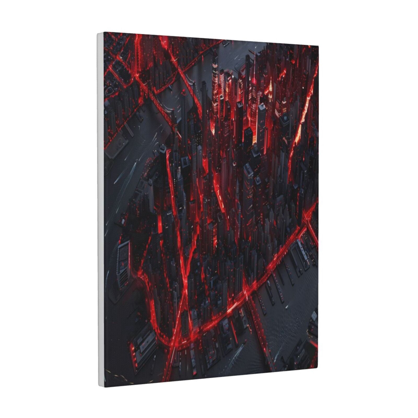 Kdxio Cyberpunk Cityscape Lights Pattern Canvas Wall Art 12x16 Inches ...