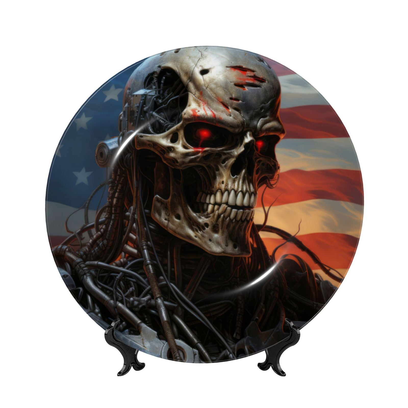 Kdxio Cyberpunk Skull American Flag Bone China Decorative Plate Ceramic ...
