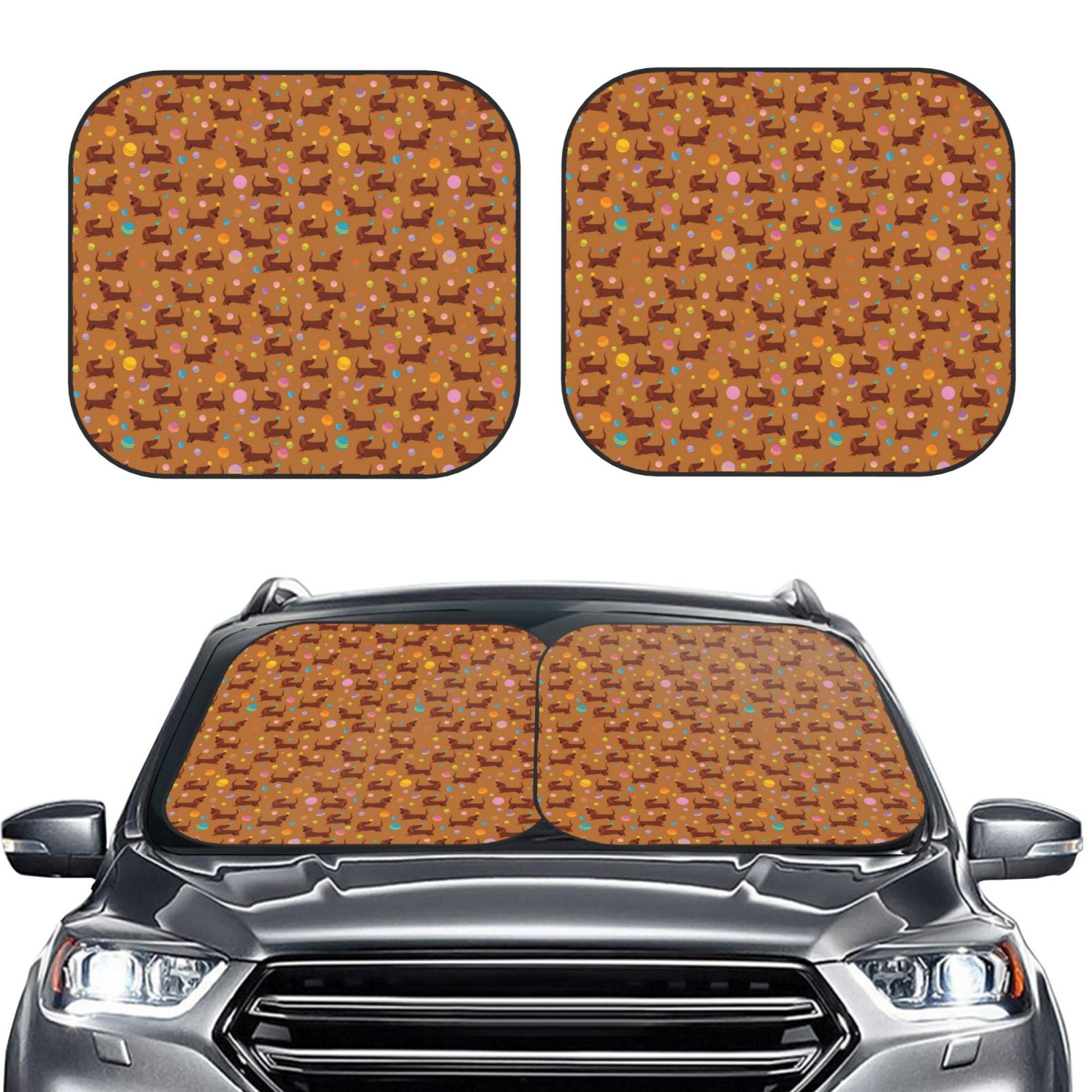 Kdxio Dachshund And Ball Print 2-Piece Sun Shade Front Windshield ...