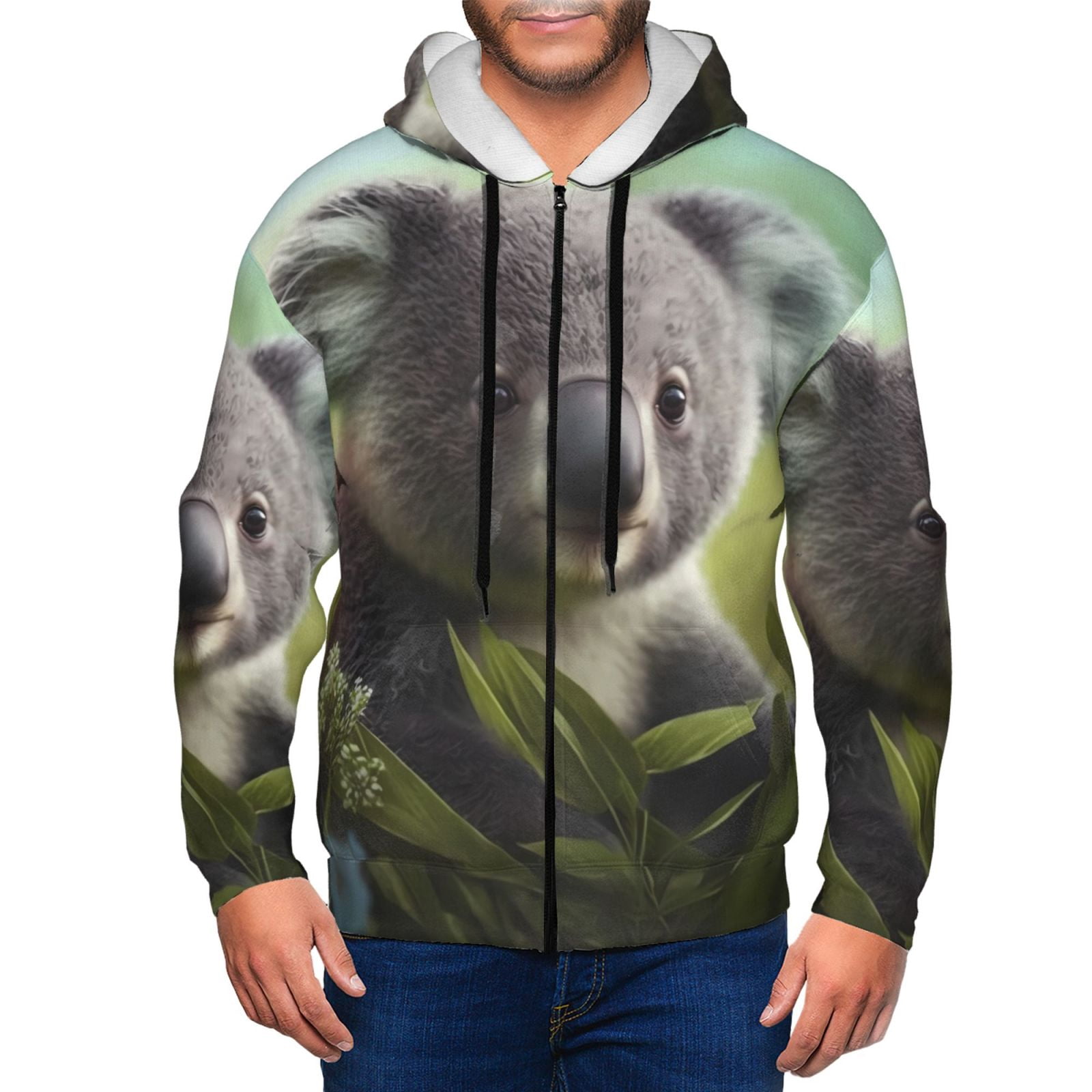 Kdxio Daisy Koala Print Men Hoodies Casual Hoodies for Men with Zip ...