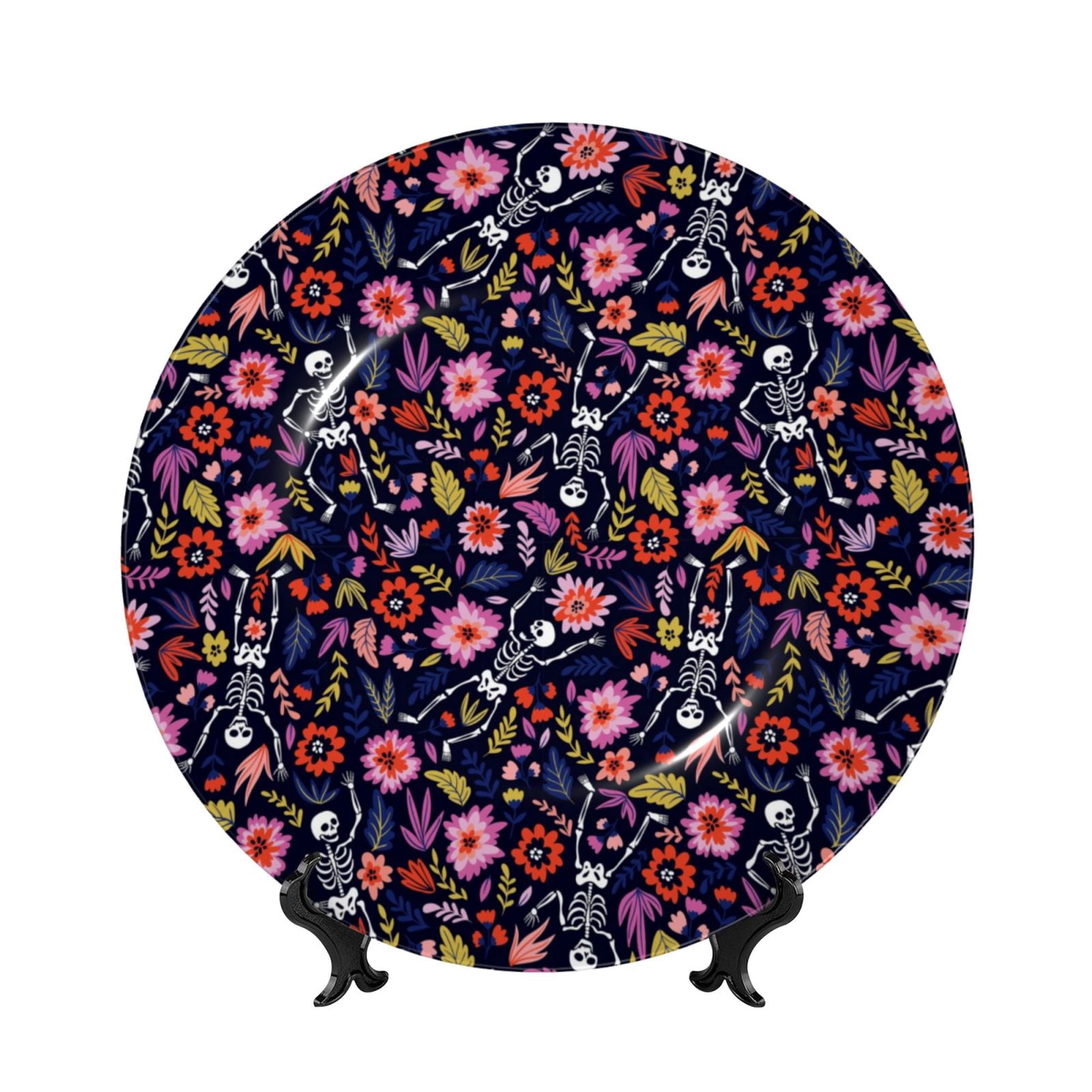 Kdxio Dancing Skeletons Floral Garden Bone China Decorative Plate ...