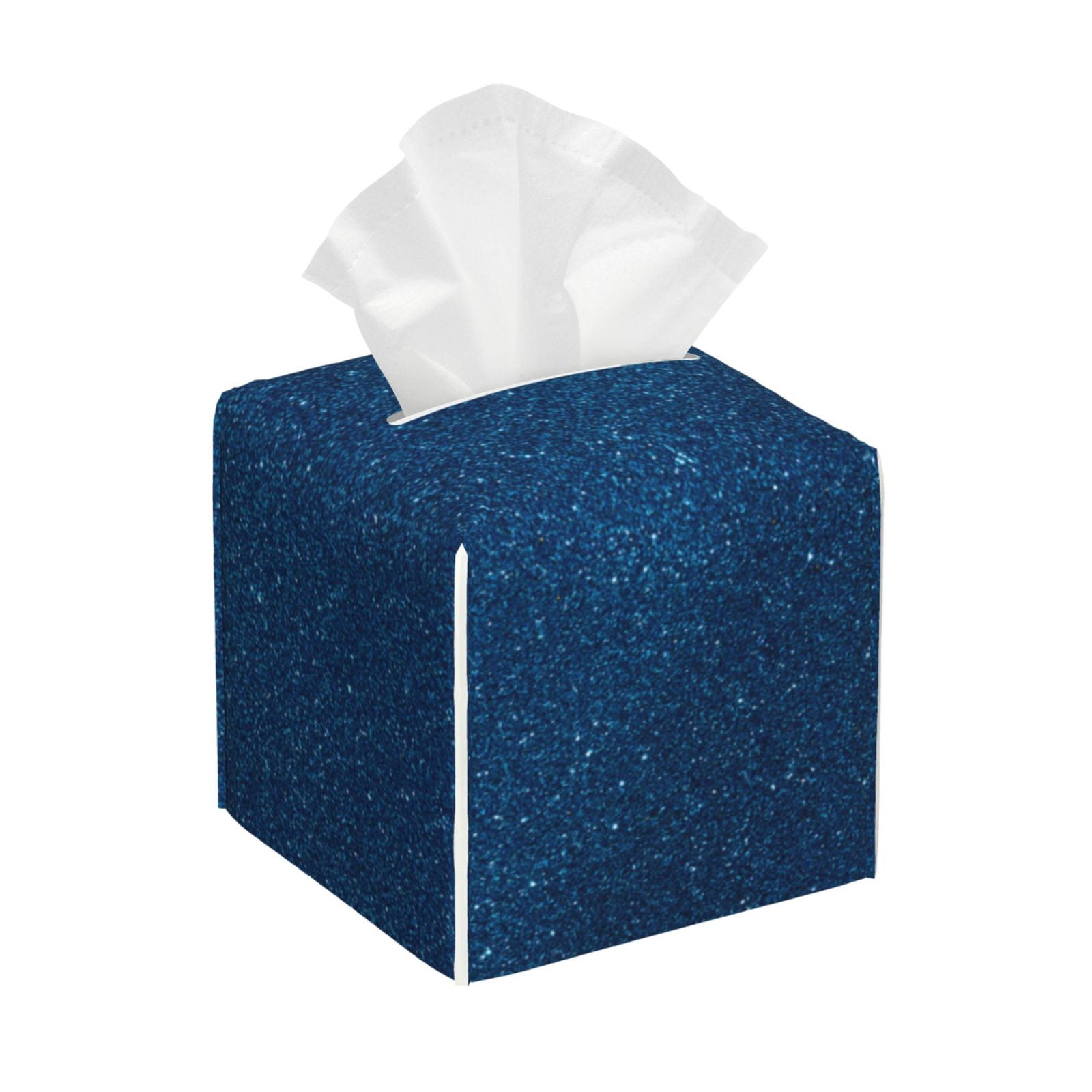 Kdxio Deep Blue Glitter Print Tissue Box Cover,Square Decorative PU ...