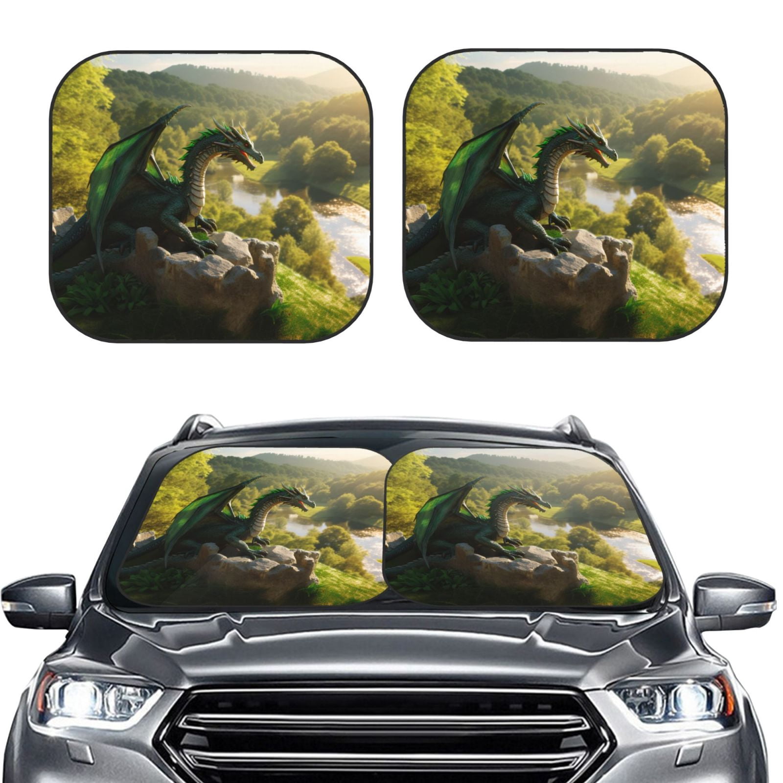 Kdxio Deep Forest Stone Green Dragon Print 2-Piece Sun Shade Front ...