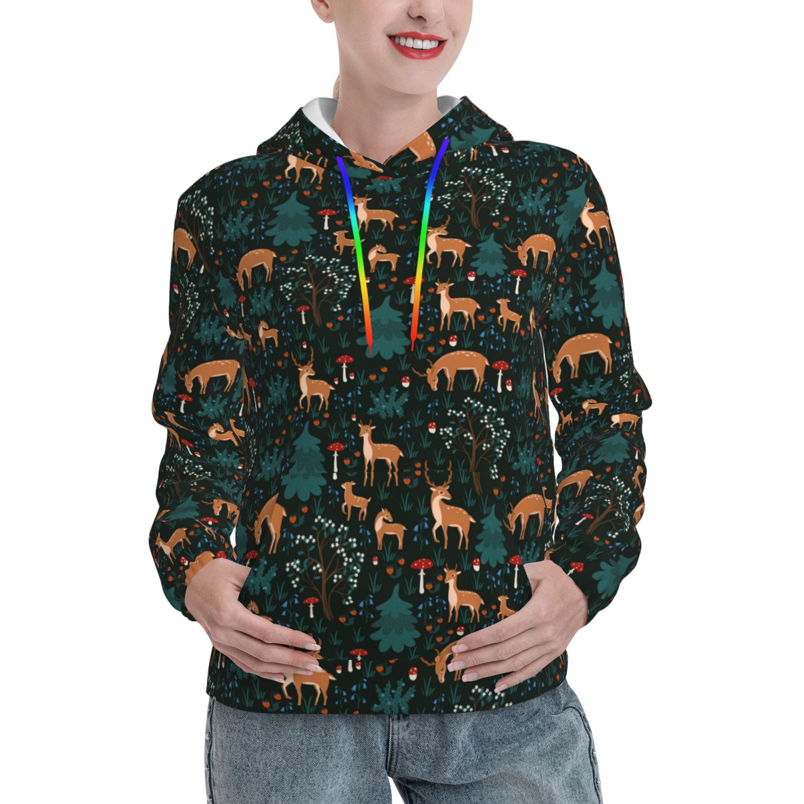 Kdxio Deers In The Forest Print Womens Oversized Hoodies Sweatshirts ...