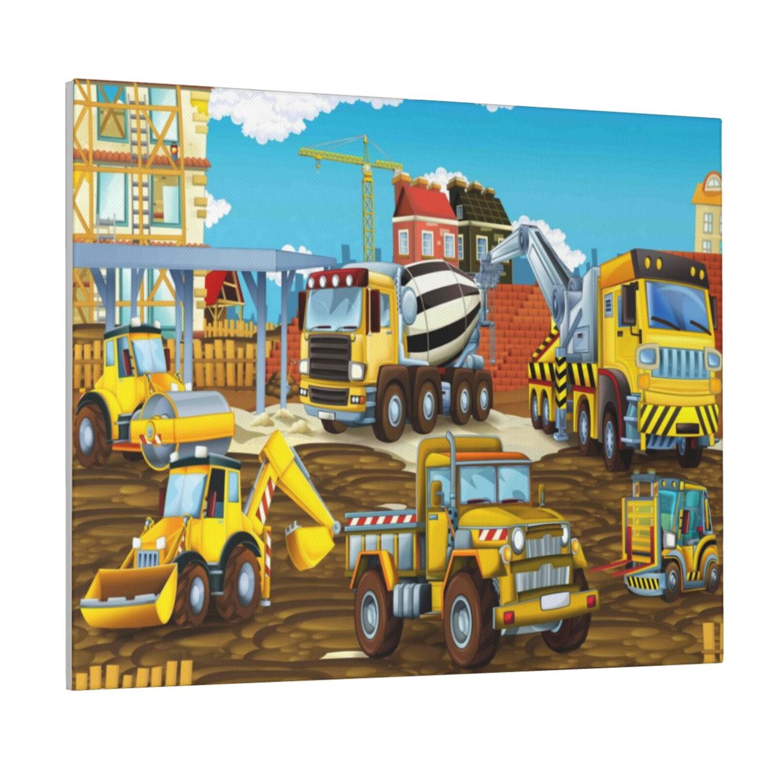 Kdxio Different Construction Site Vehicles Pattern Canvas Wall Art for ...