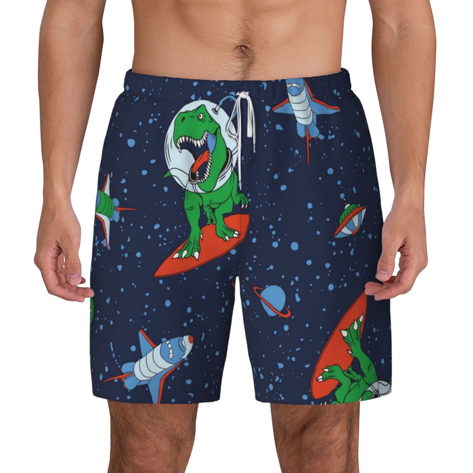 Kdxio Dinosaur Astronaut Space Surfing Print Men'S Swim Trunks With ...
