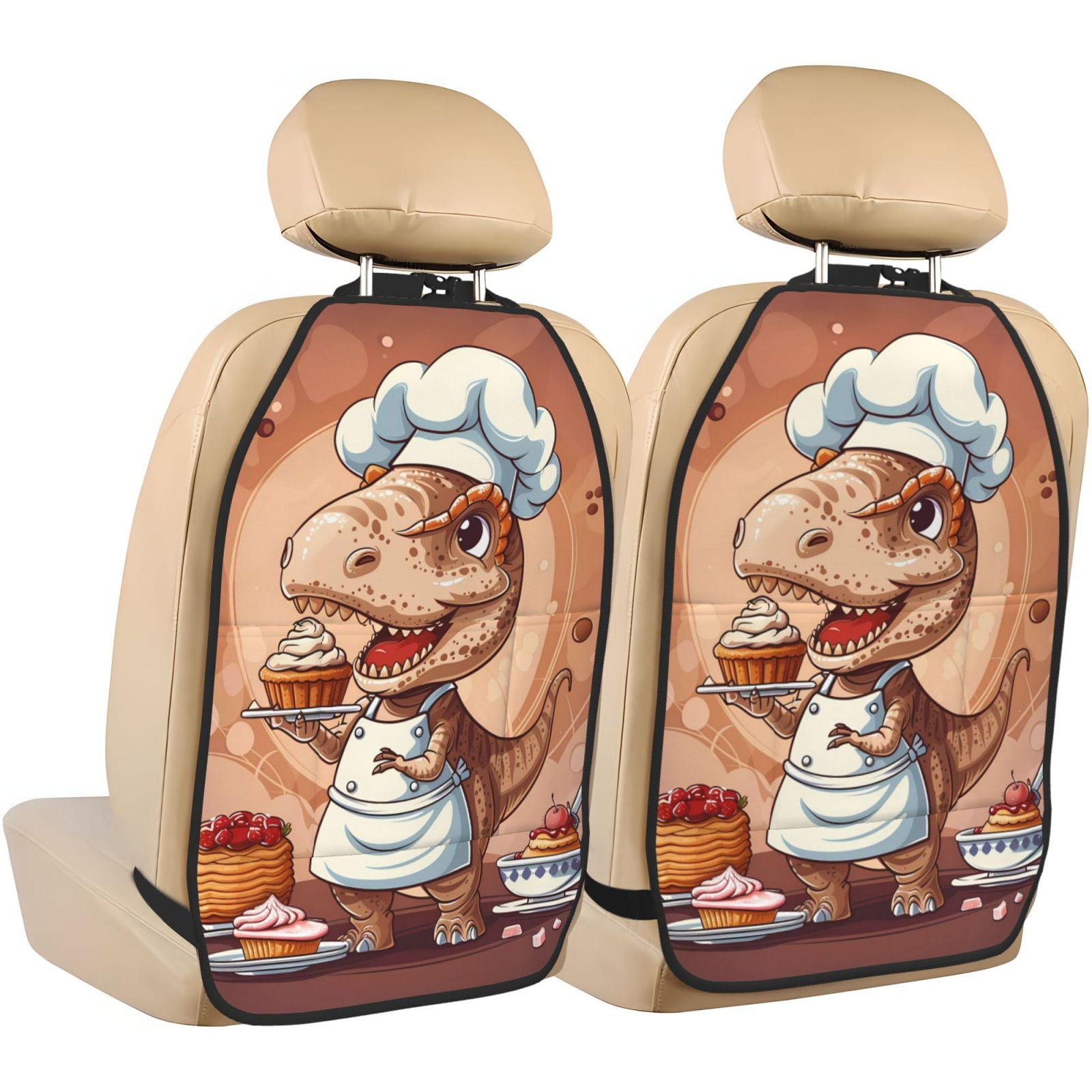 Kdxio Dinosaur Baking Delight Print 2 Pack Car Kick Mat Seat Cover Back ...
