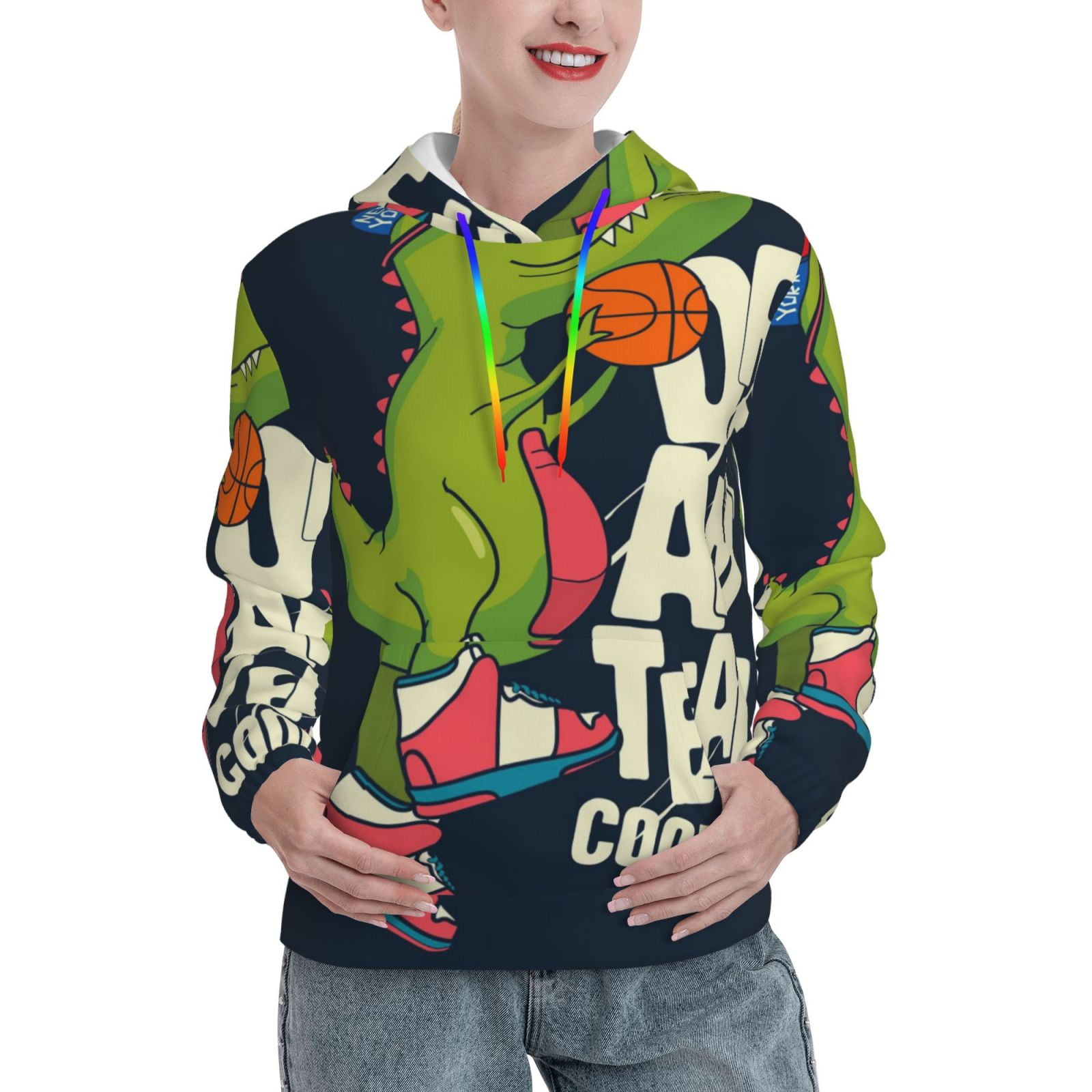 Kdxio Dinosaur Basketball Player Print Womens Oversized Hoodies ...