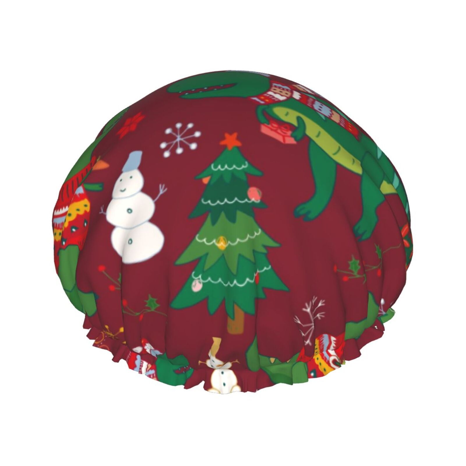 Kdxio Dinosaur Christmas Happy New Year Print Shower Cap for Women ...