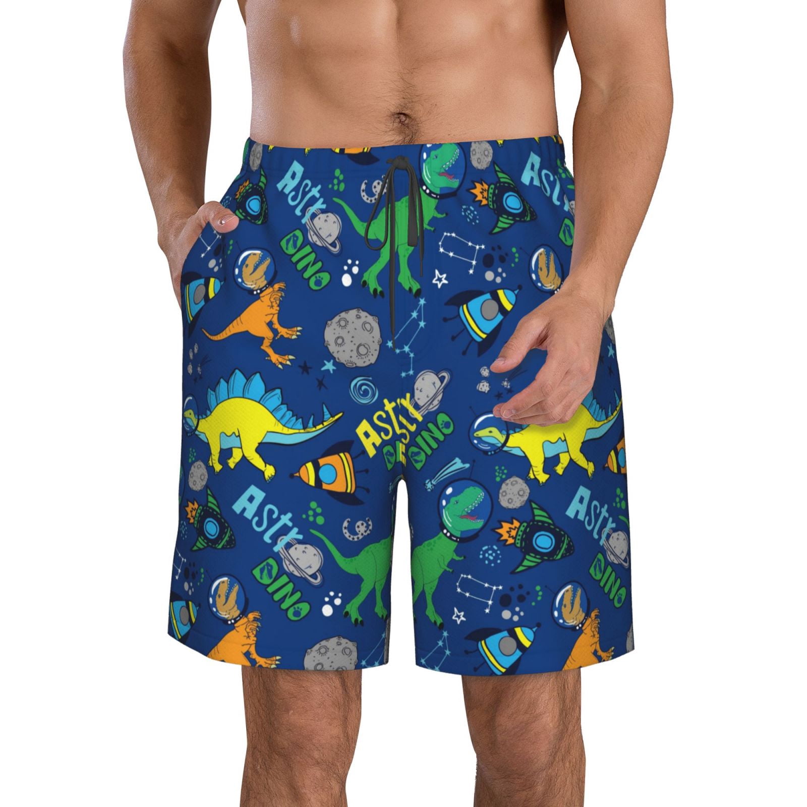 Kdxio Dinosaur In Space Pattern Mens Casual Shorts - Drawstring Summer ...