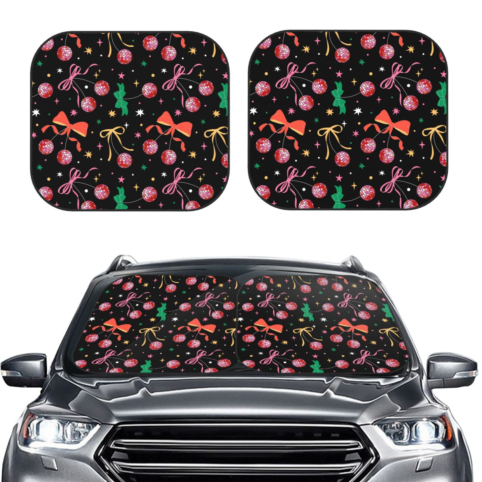 Kdxio Disco Mirror Ball Print 2-Piece Sun Shade Front Windshield ...
