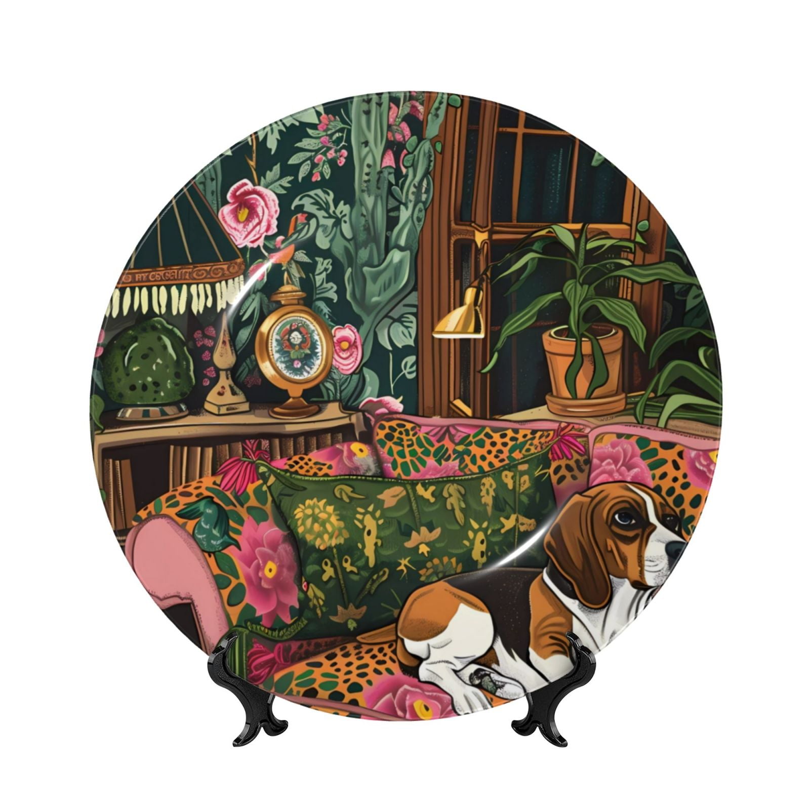 Kdxio Dog On Floral Couch Bone China Decorative Plate Ceramic ...