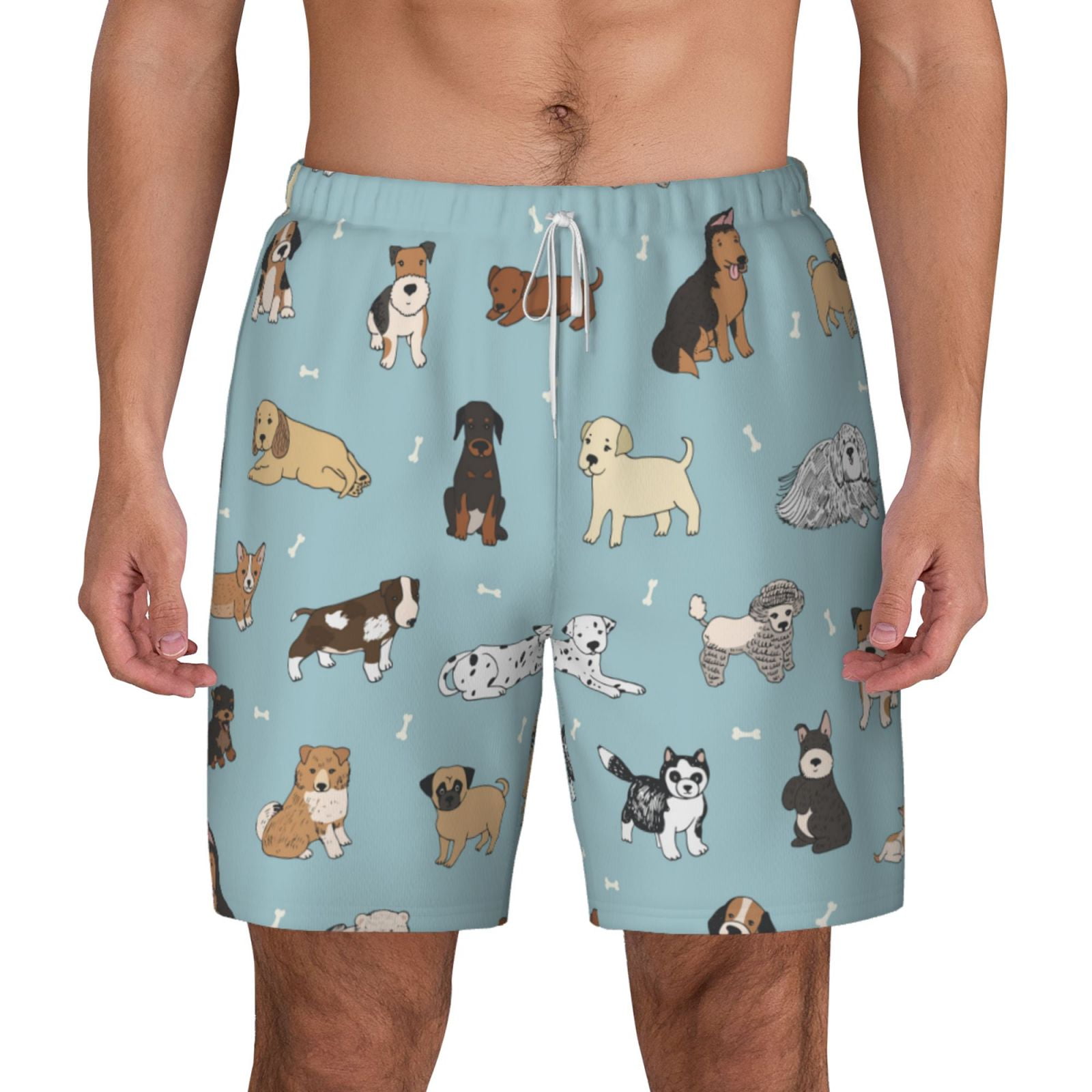 Kdxio Dog Pets Print Men'S Swim Trunks With Compression Liner 7 Inch ...