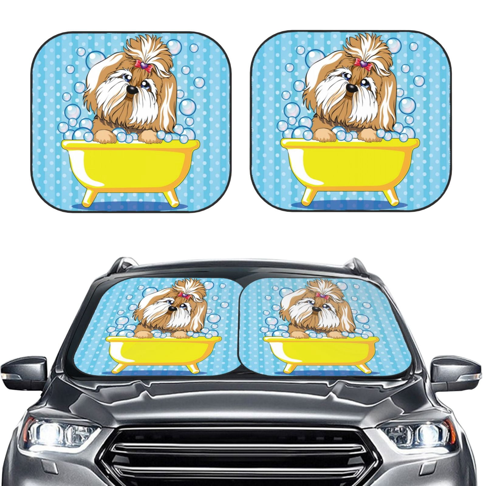 Kdxio Dog Takes A Bath In The Bathtub Print 2-Piece Sun Shade Front ...