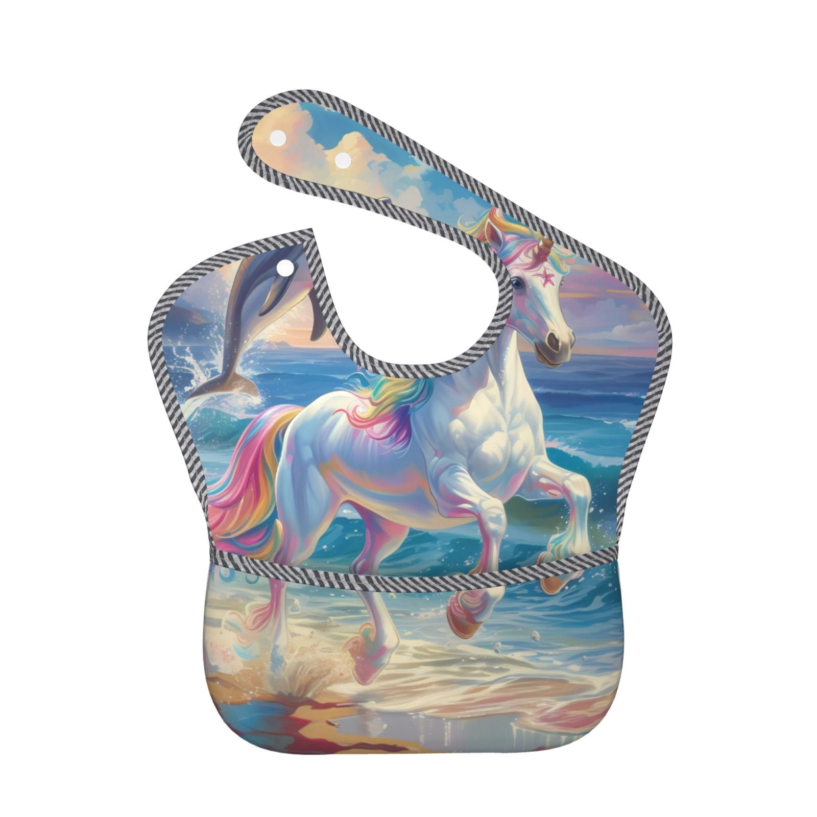 Kdxio Dolphin Rainbow Horse Bibs For Babies, Baby Bibs for Eating ...