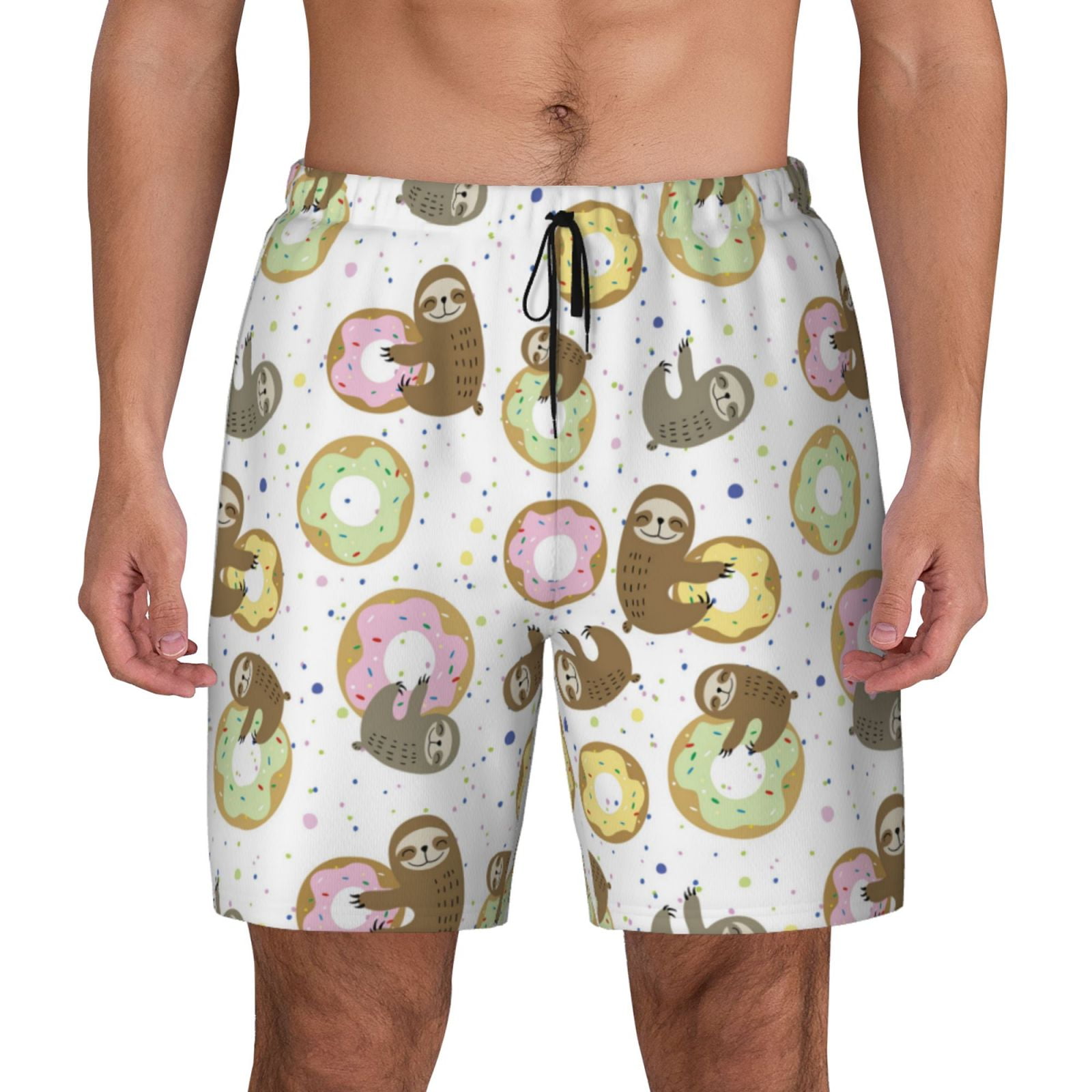 Kdxio Donut Sloth Print Men's Swim Trunks with Compression Liner 7 Inch ...