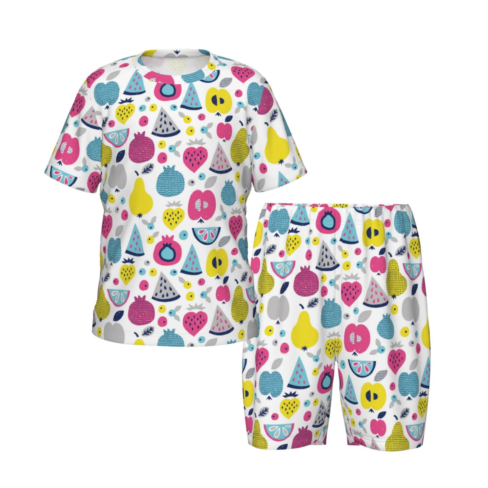 Kdxio Doodle Fruits Pattern Short-Sleeved Summer Pajama Set for Girls ...